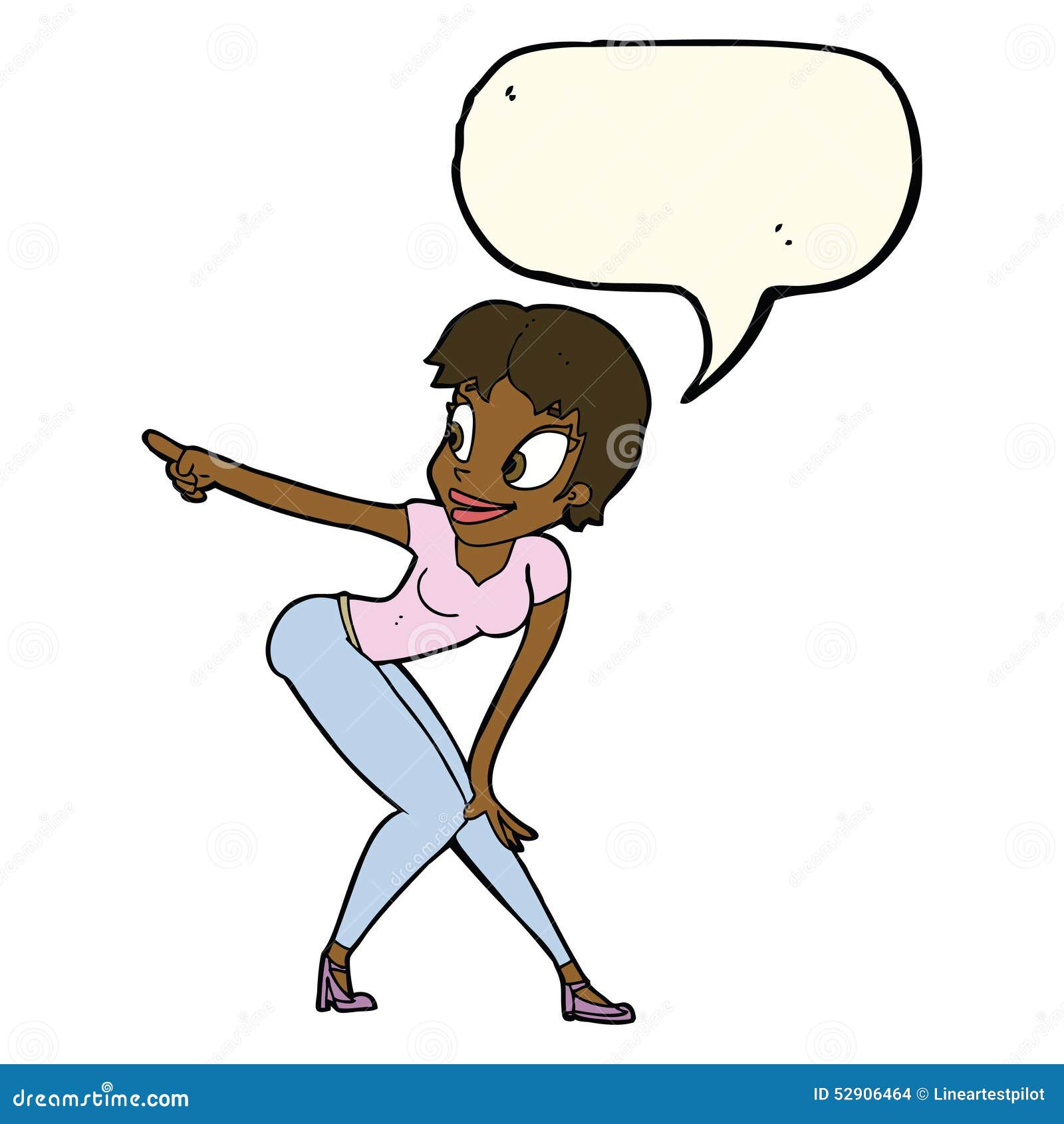 Cartoon Pretty Woman Pointing With Speech Bubble Stock Illustration