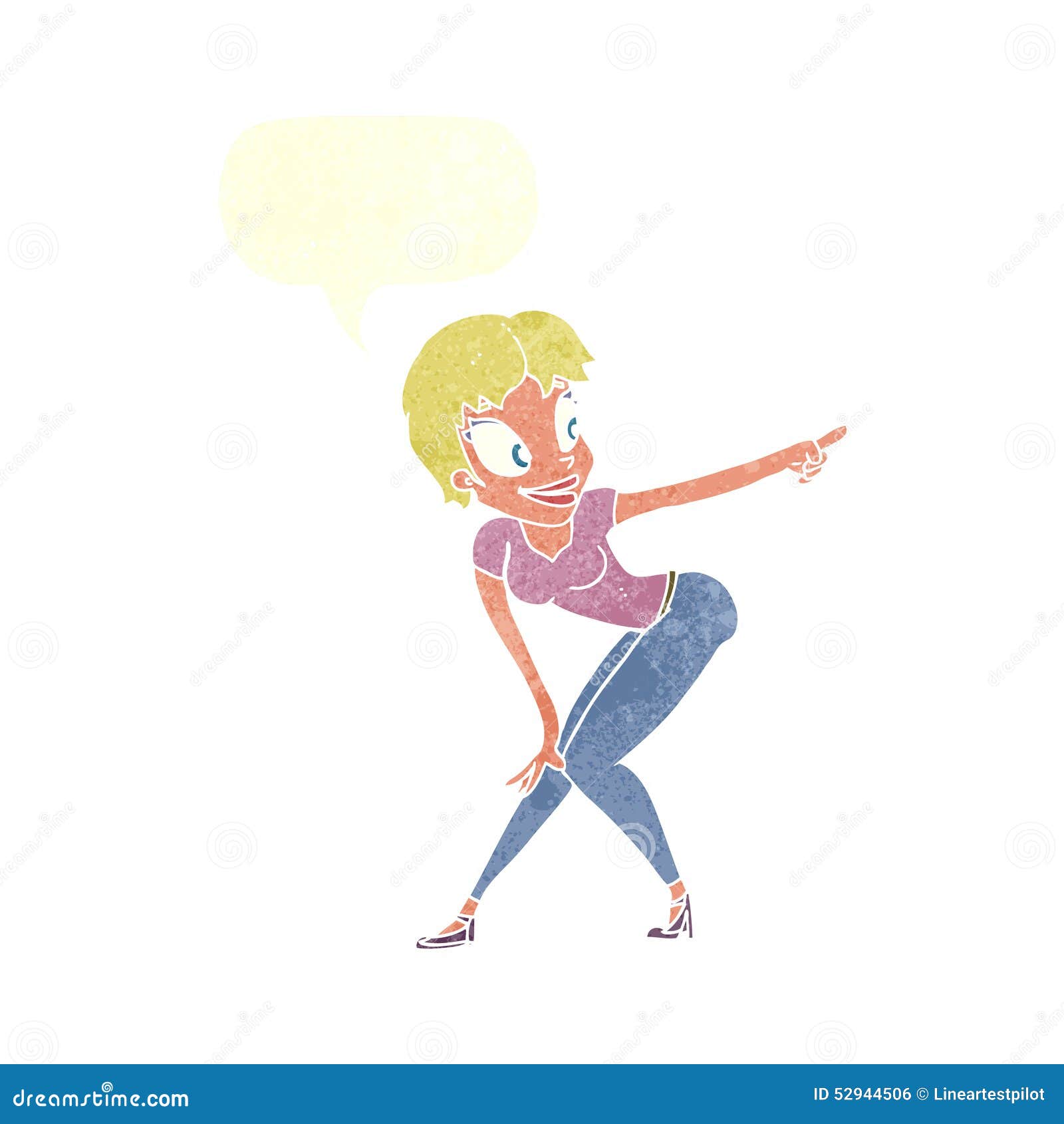 Cartoon Pretty Woman Pointing With Speech Bubble Stock Illustration
