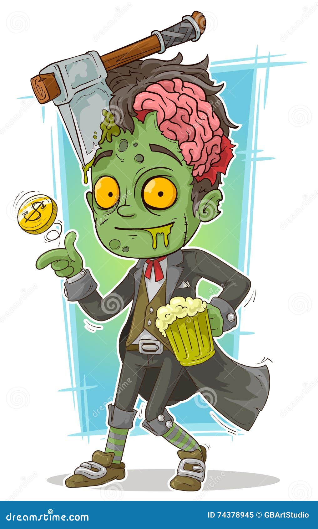 Cartoon Pretty Zombie with Beer and Axe Stock Vector - Illustration of ...