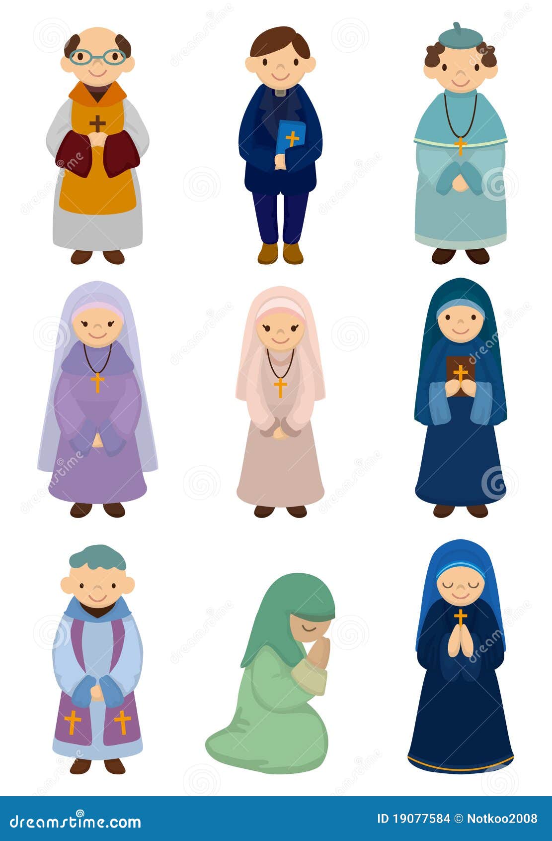Cartoon Priest and Nun Icon Stock Vector - Illustration of black, group ...