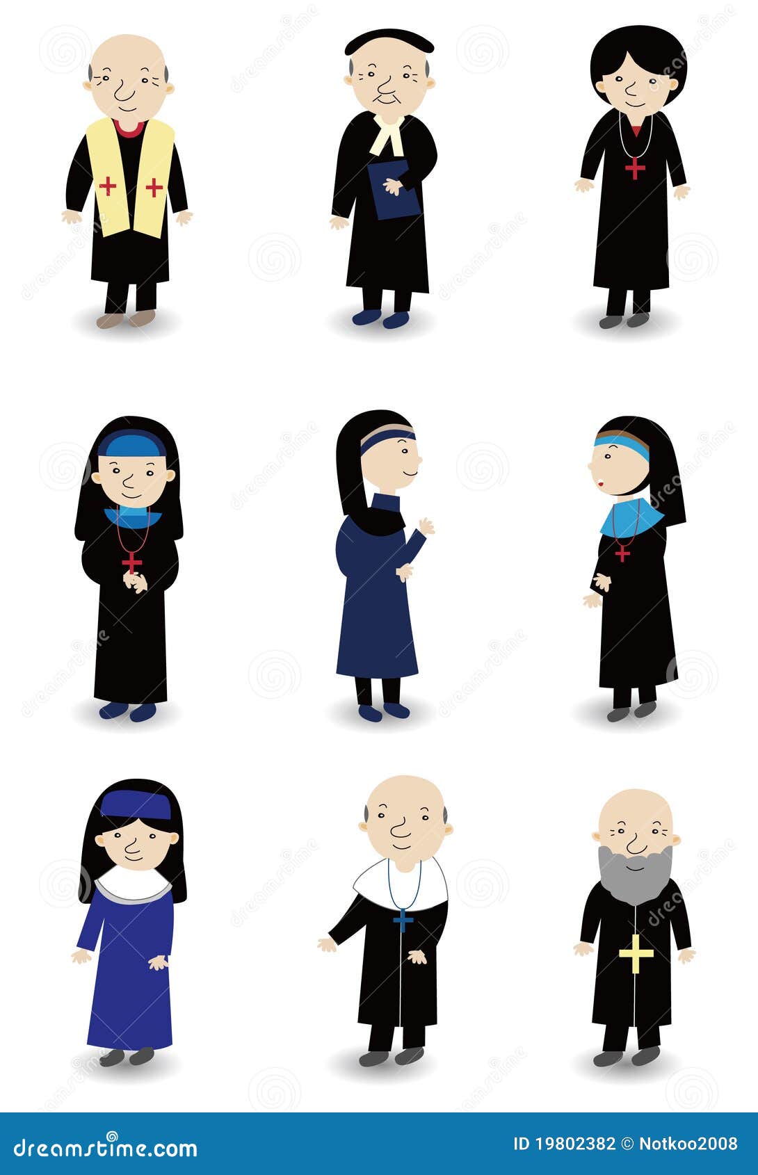 Cartoon Priest and Nun Icon Set Stock Vector - Illustration of bible ...