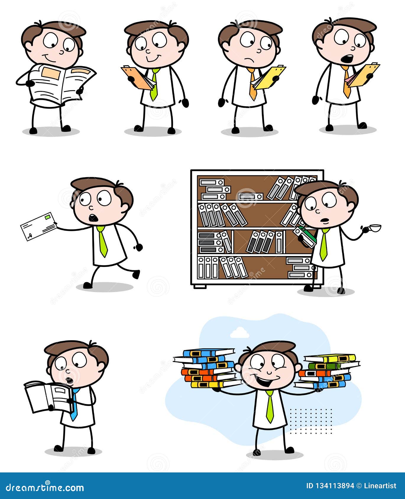 Cartoon Professional Businessman Reading in Many Ways Stock ...