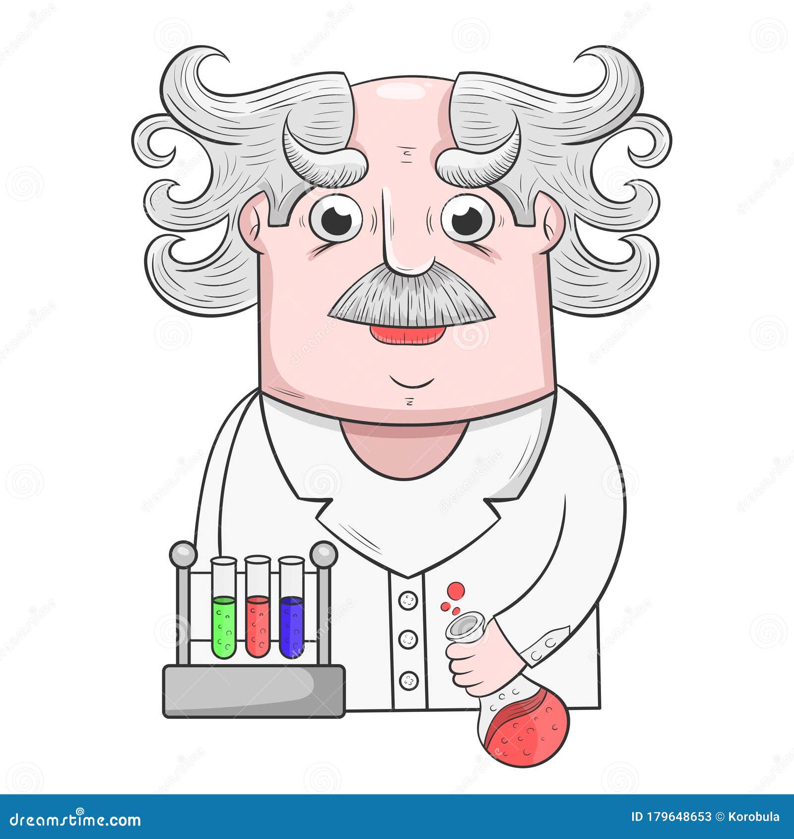 Cartoon Professor Performs Scientific Experiments With Reagents, Vector ...
