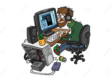 Cartoon Programmer Working Behind the Computer Stock Illustration ...