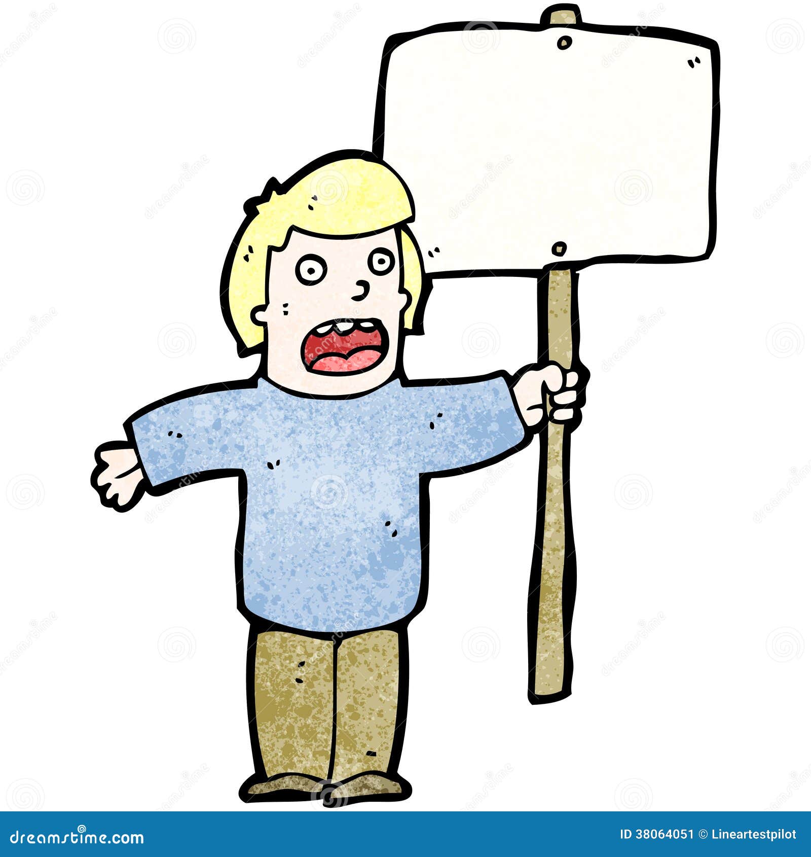 Cartoon Protester with Sign Stock Vector - Illustration of doodle, sign ...