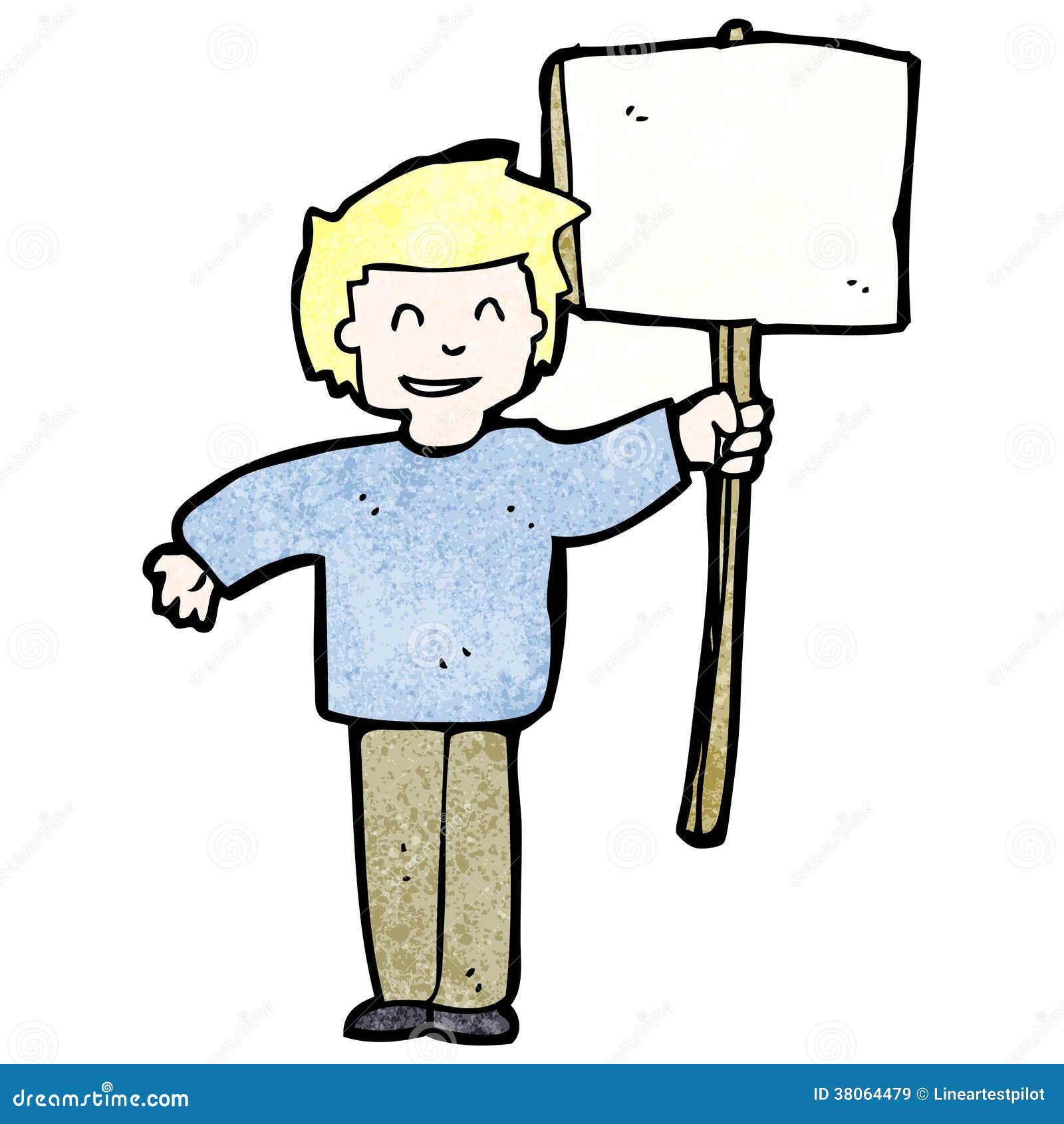 Cartoon Protester with Sign Stock Vector - Illustration of waving ...