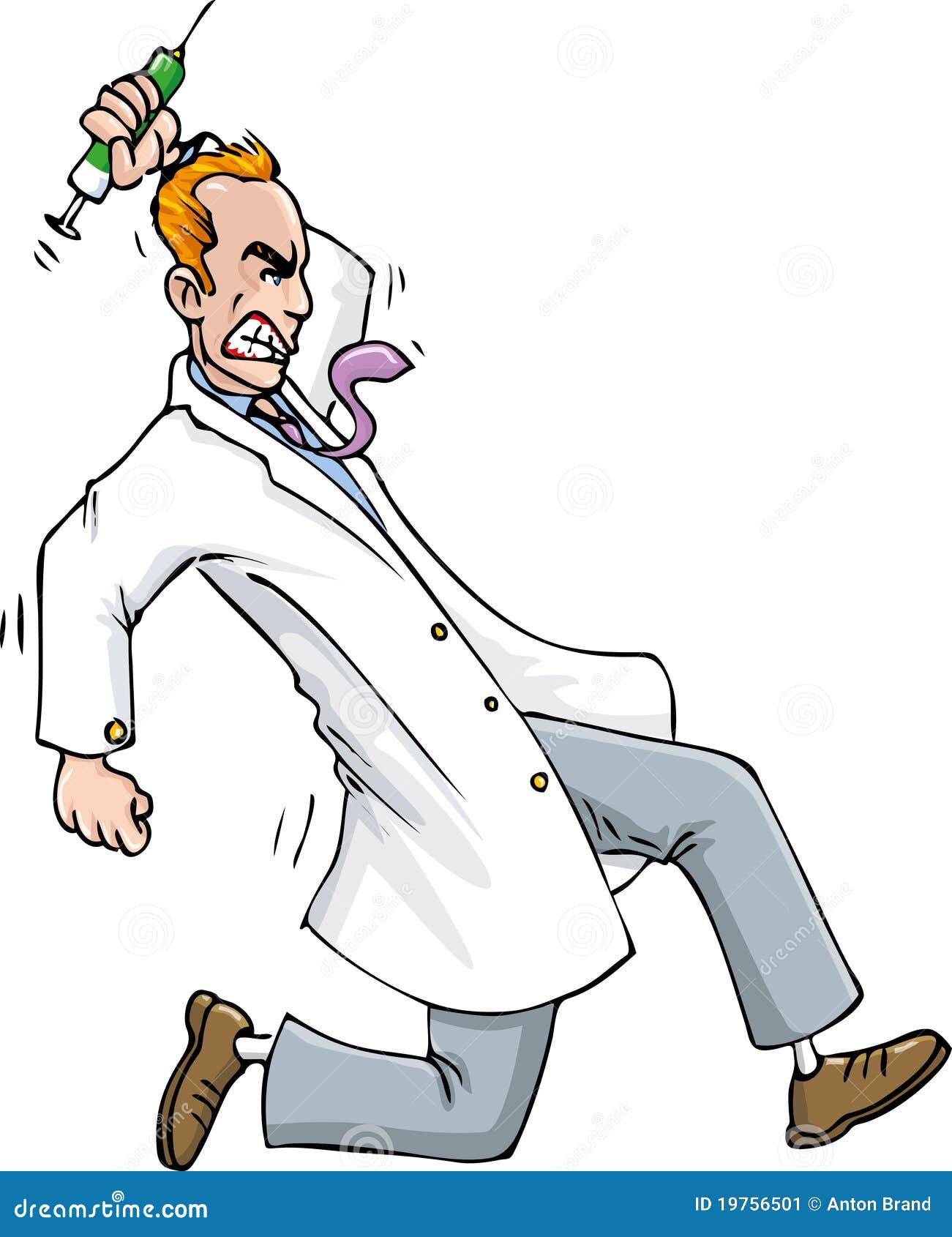 Cartoon of Psycho Doctor Running with a Syringe Stock Vector ...