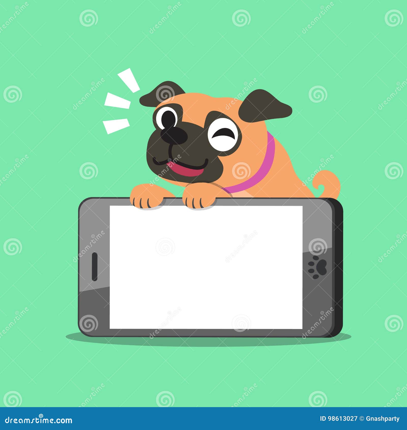 Cartoon Pug Dog and Smartphone Stock Vector - Illustration of drawing ...