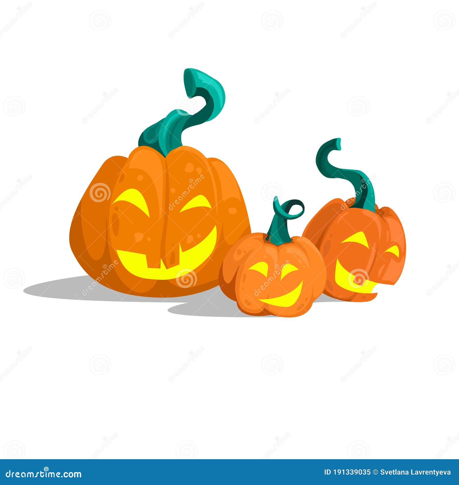 Set Of Cartoon Pumpkins Icons For Halloween With Different Emotions ...