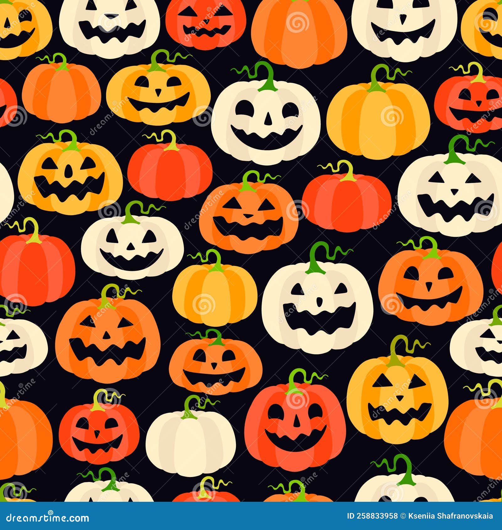 Cartoon Pumpkins Seamless Pattern Stock Vector - Illustration of ...