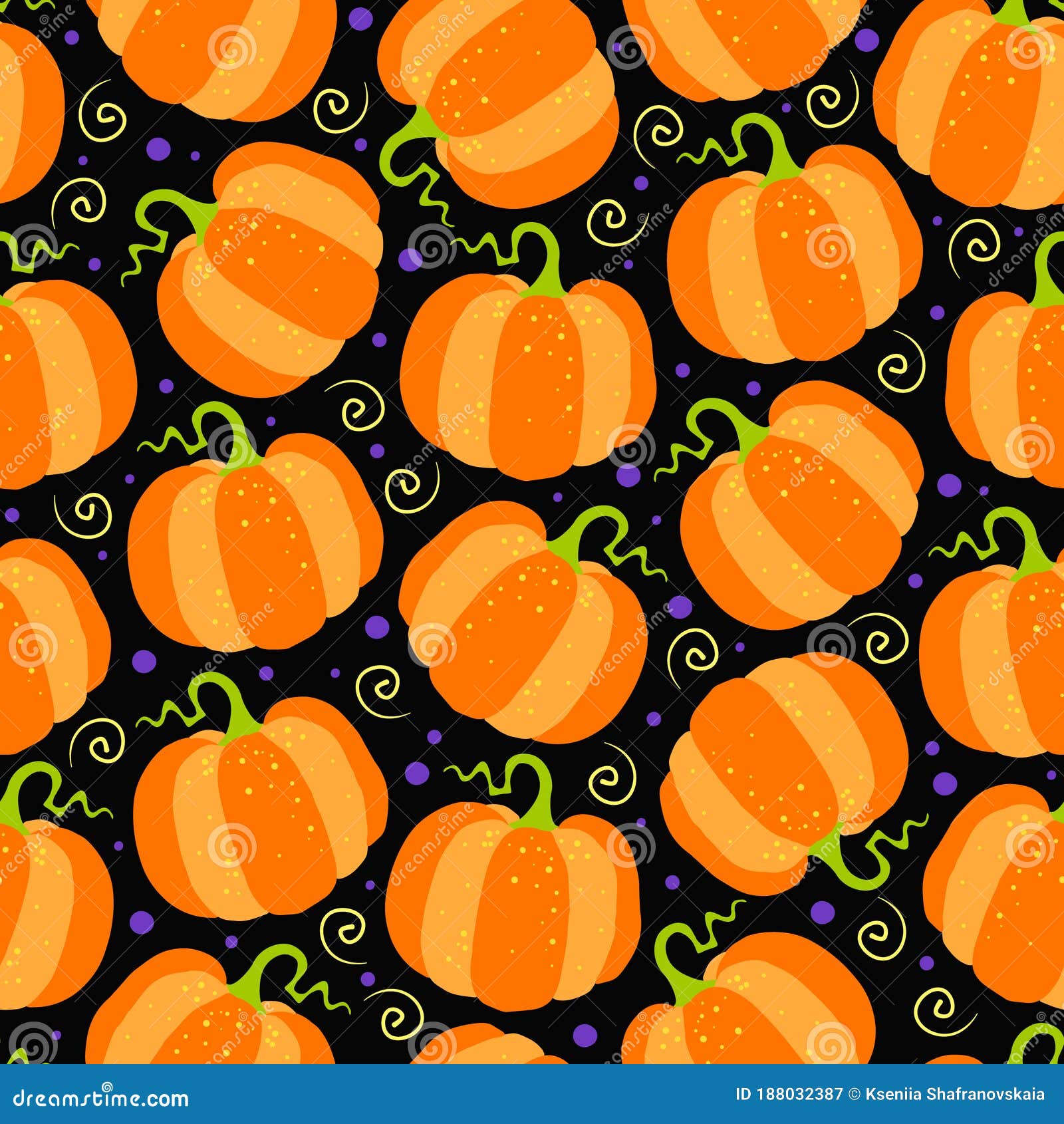 Cartoon Pumpkins, Halloween Vector Seamless Pattern Stock Vector ...