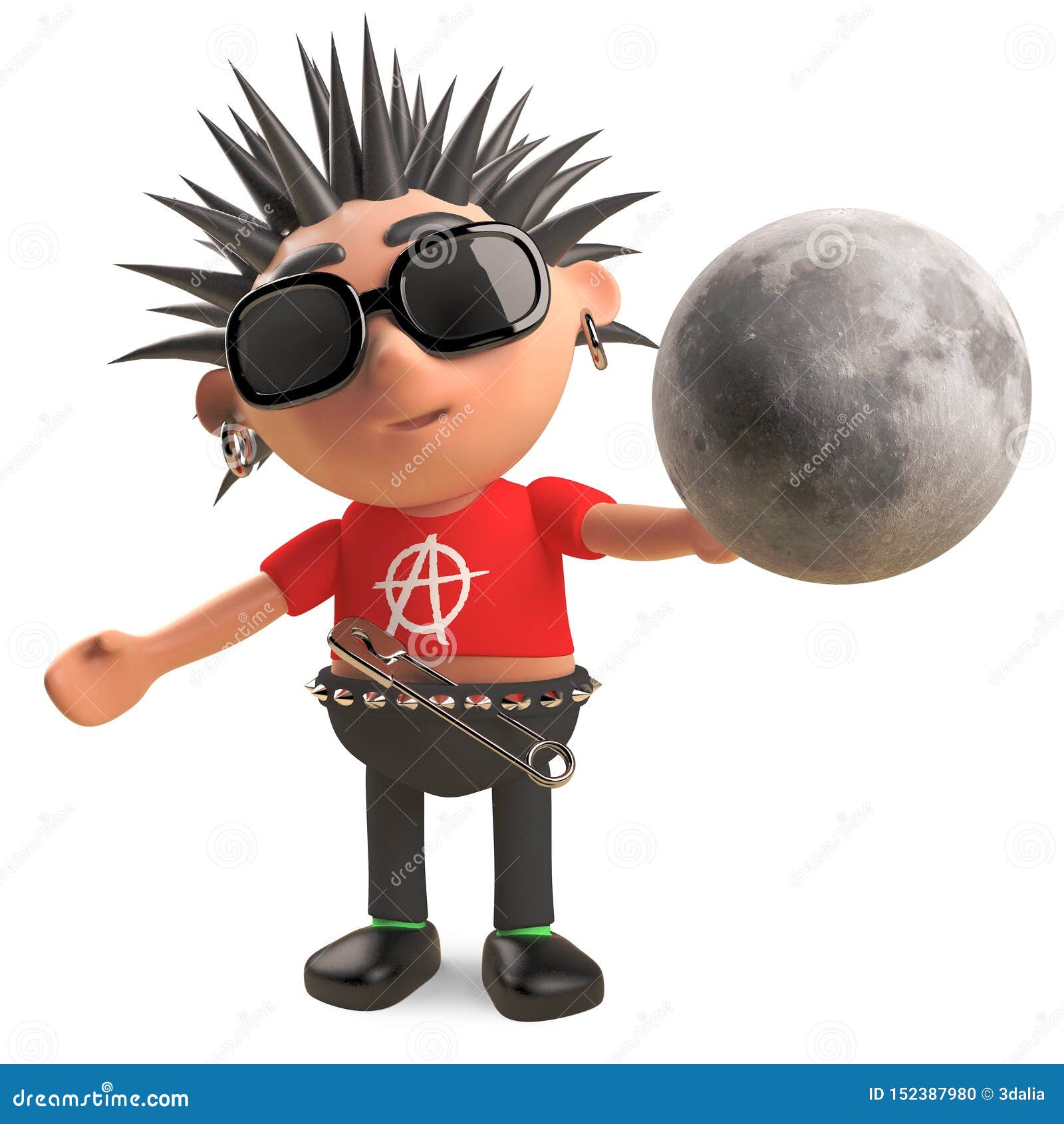 Cartoon Punk Rocker Is Intrigued By The Moon 3d Illustration Stock Illustration Illustration