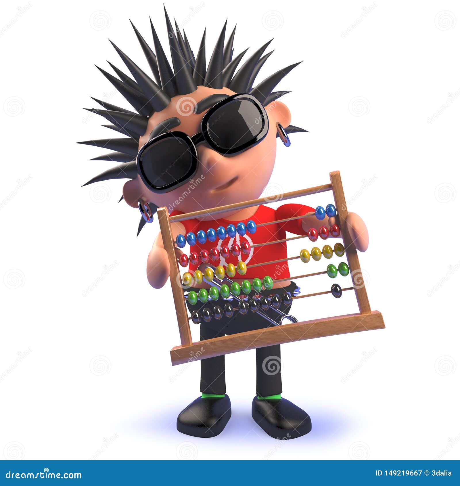 Cartoon Punk Rocker Kid in 3d Holding an Abacus Stock Illustration ...