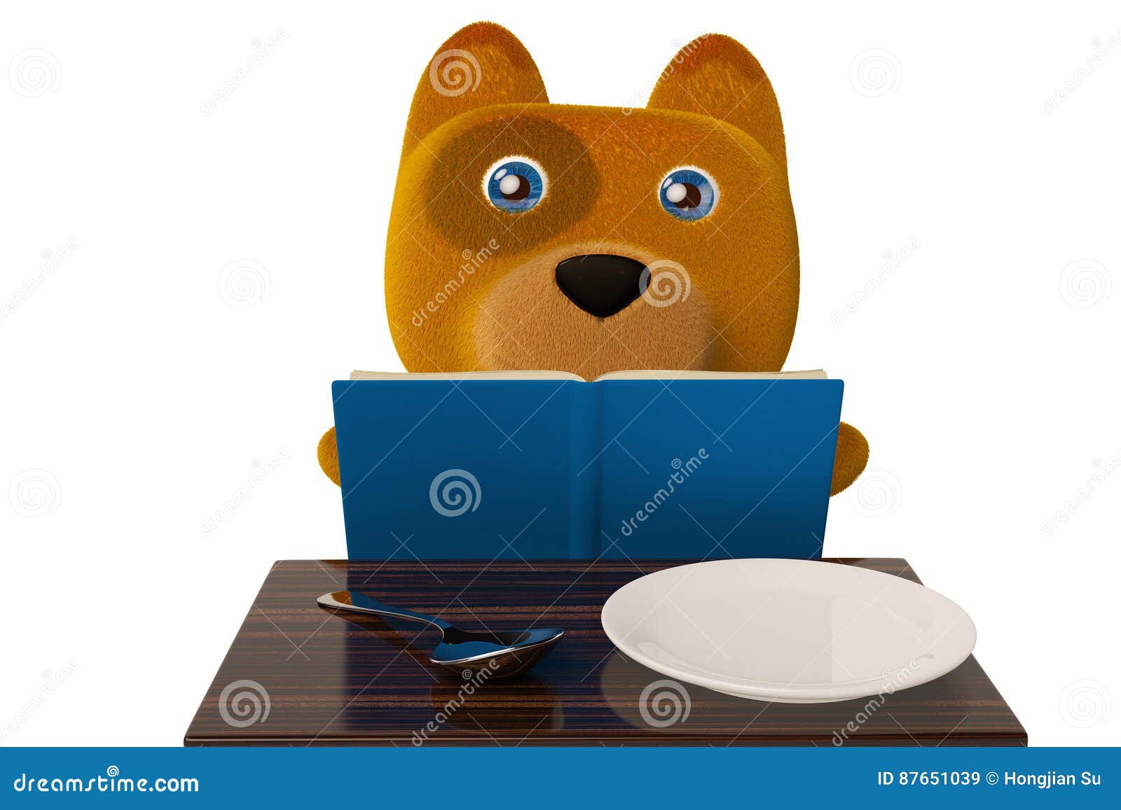 Cartoon Puppy Looking Menu,3D Rendering. Stock Illustration ...