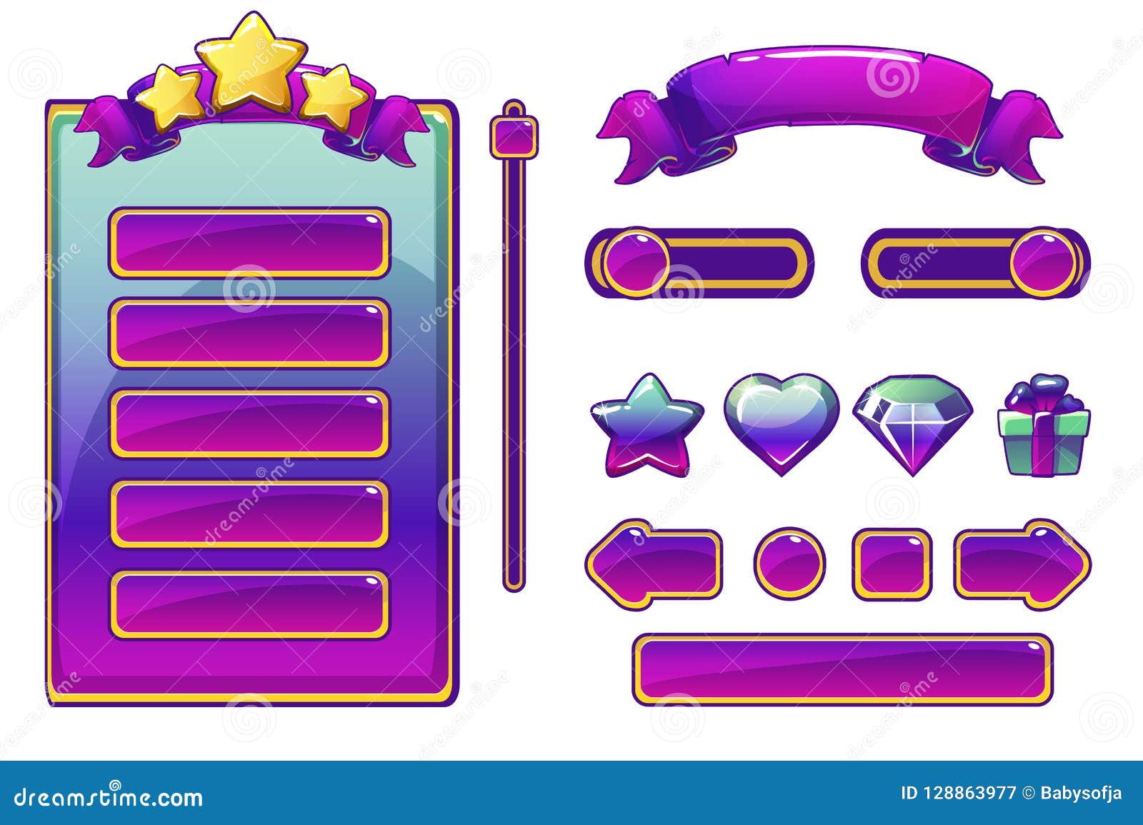 Cartoon Purple Assets and Buttons for Ui Game, Game User Interface ...