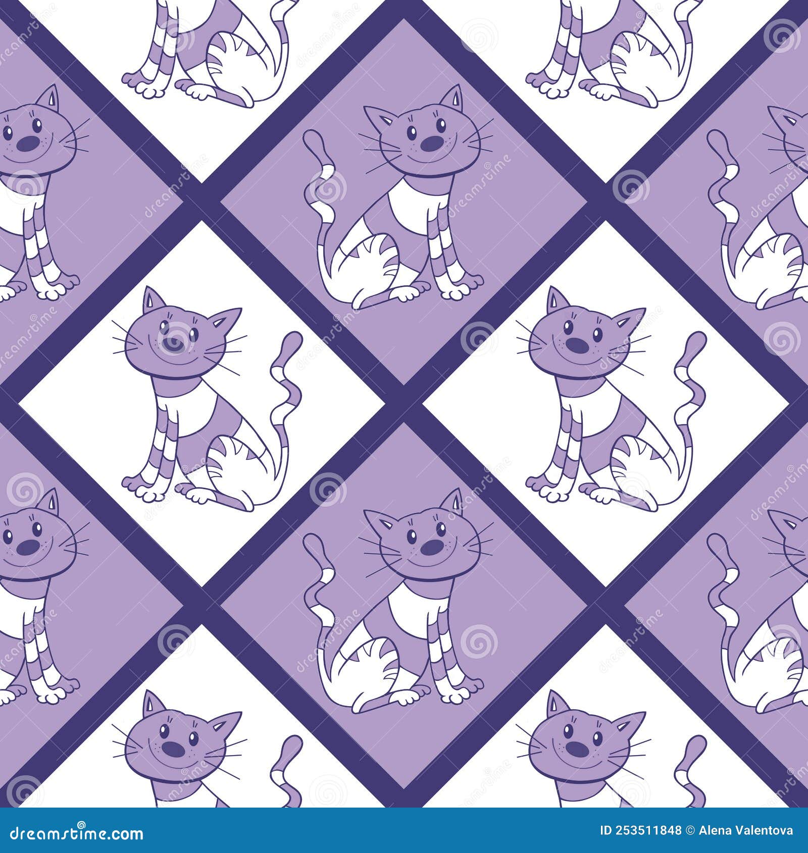 Cartoon Purple Texture with Cats As Seamless Pattern. Stock ...