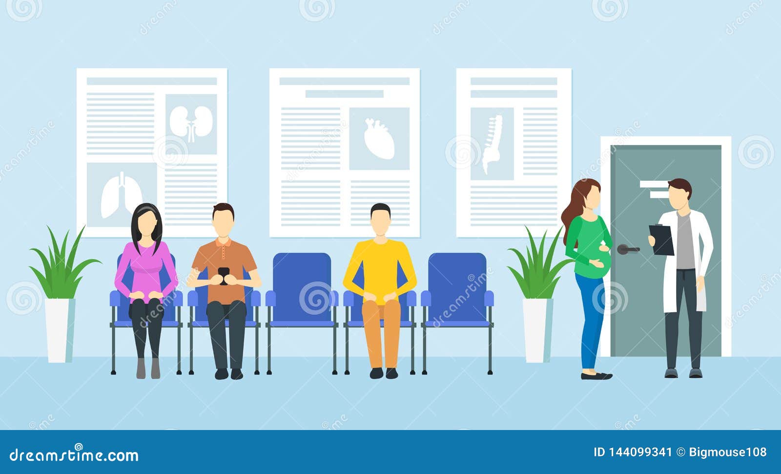 Cartoon Queue Hospital Inside Interior with People. Vector Stock Vector ...