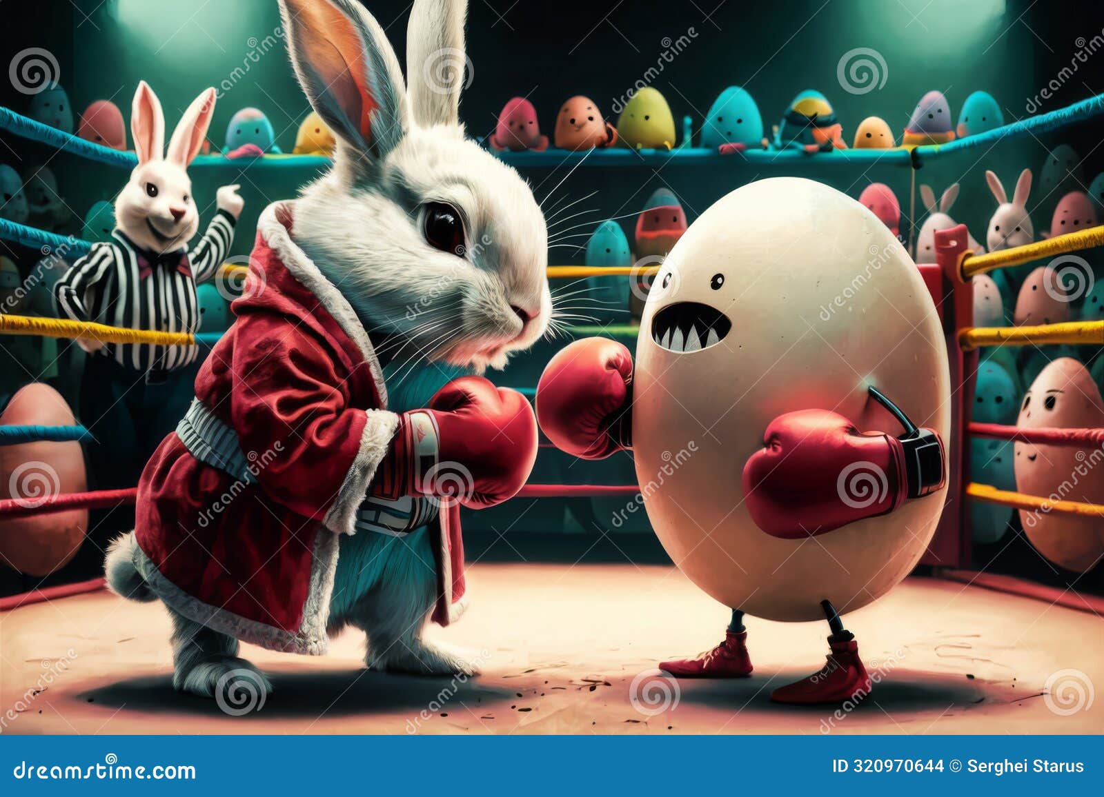 A Cartoon Rabbit and a Boxing Egg in the Ring, AI Stock Photo - Image ...