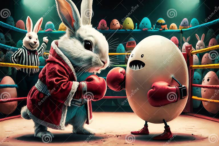 A Cartoon Rabbit and a Boxing Egg in the Ring, AI Stock Photo - Image ...