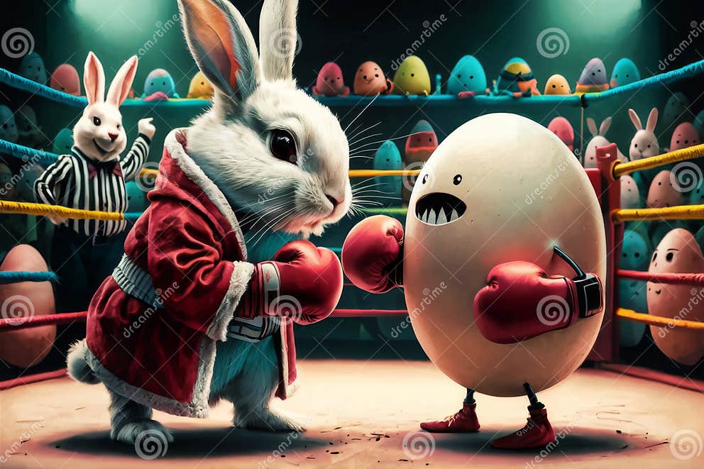 A Cartoon Rabbit and a Boxing Egg in the Ring, AI Stock Photo - Image ...