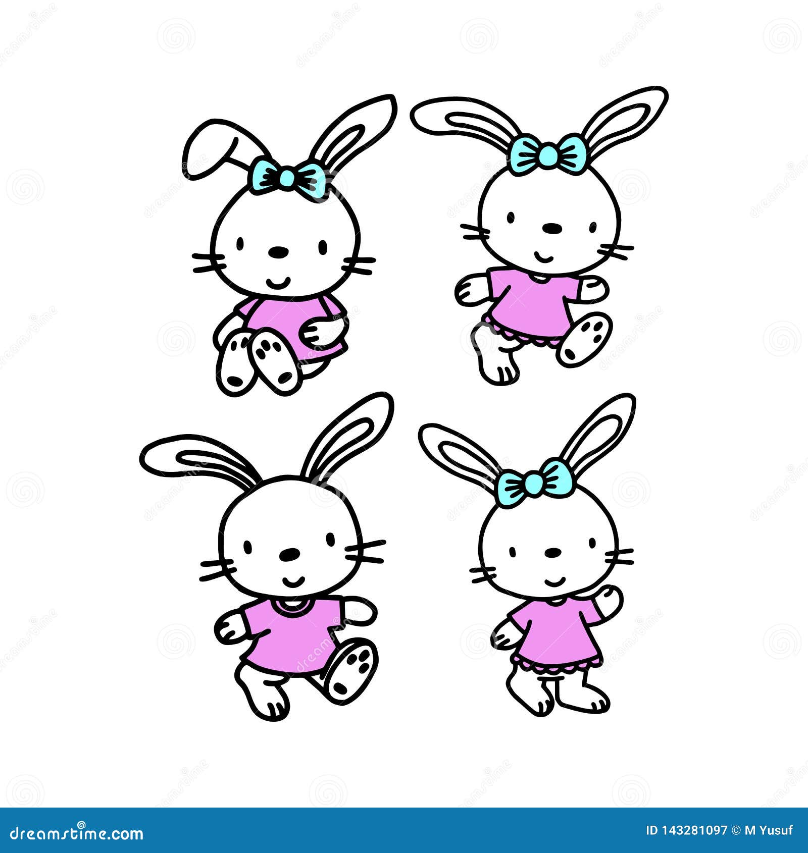 Cartoon Rabbit with Different Pose and Expression Stock Illustration ...