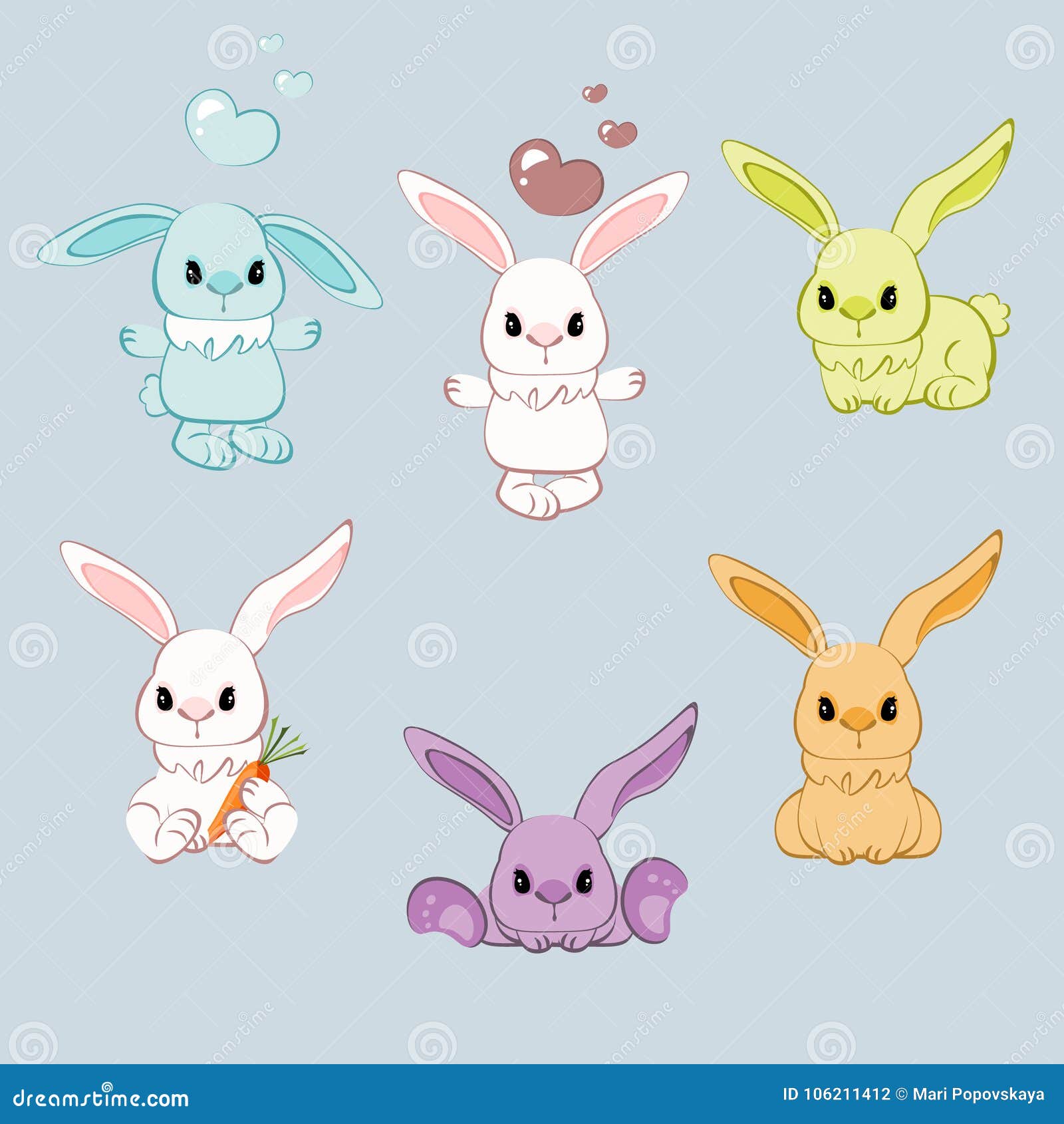 Cartoon Rabbit with Different Pose Stock Vector - Illustration of ...