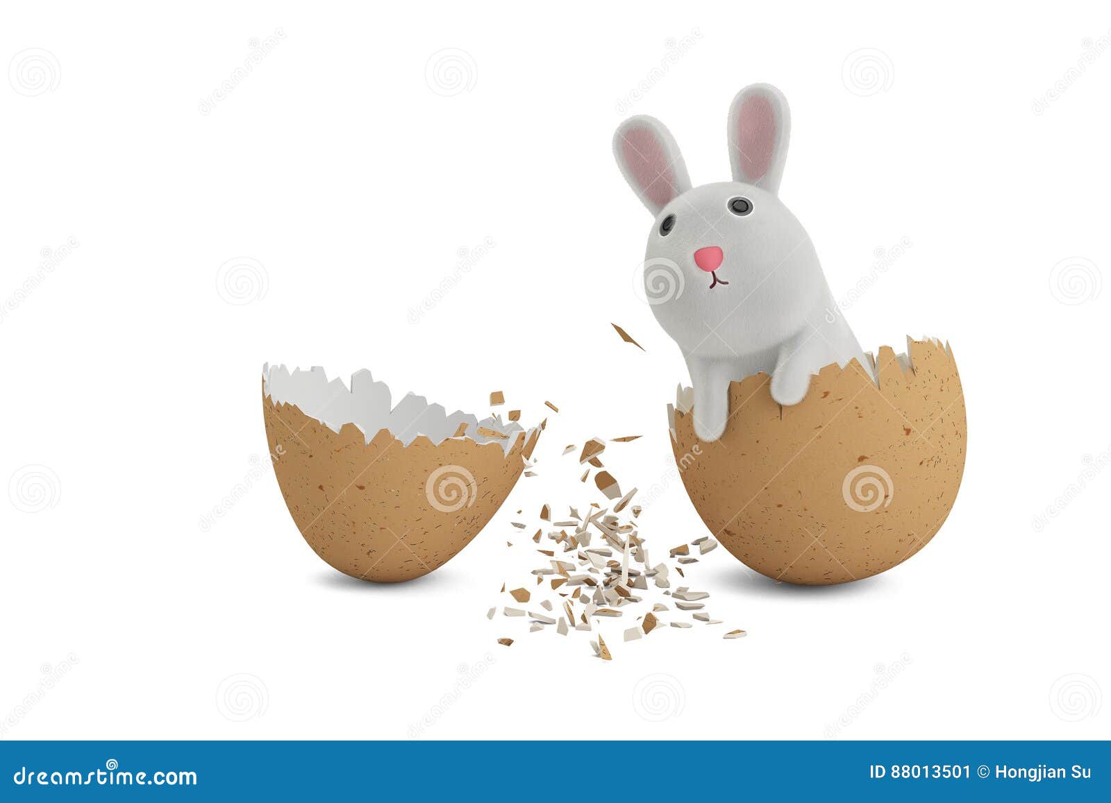 A Cartoon Rabbit from an Egg ,3D Illustration. Stock Illustration ...