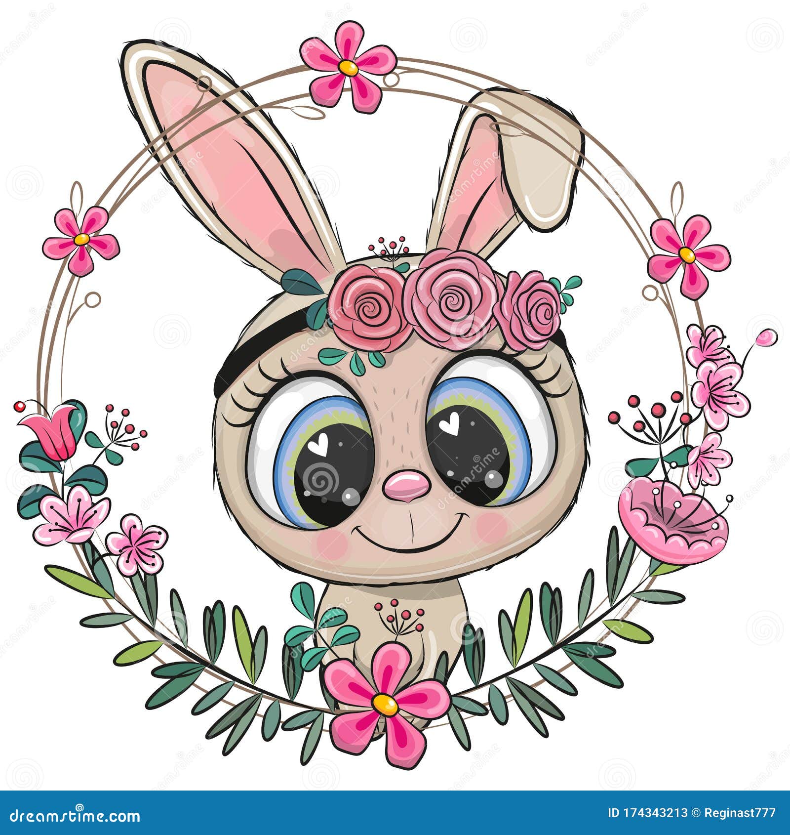 Cartoon Rabbit in a Flowers Frame Stock Vector - Illustration of ...