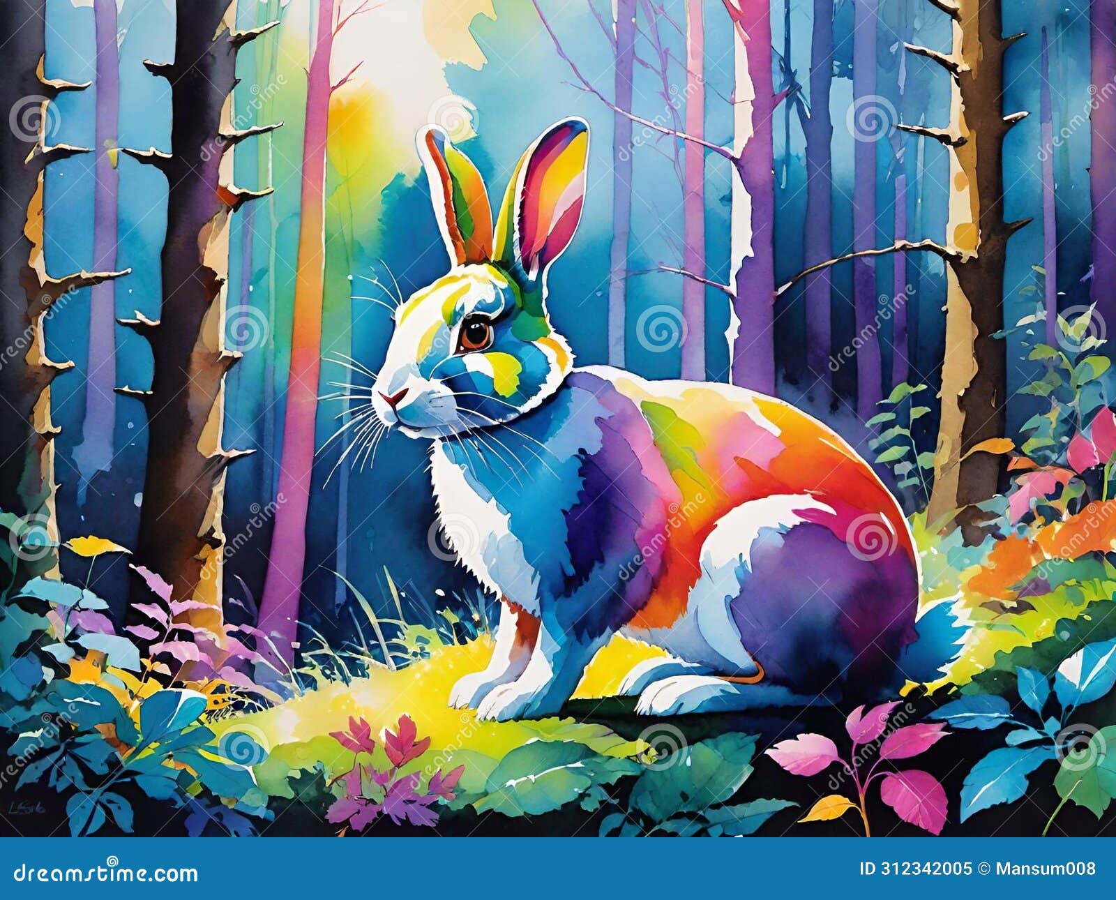 Cartoon Rabbit in the Forest Stock Illustration - Illustration of ...