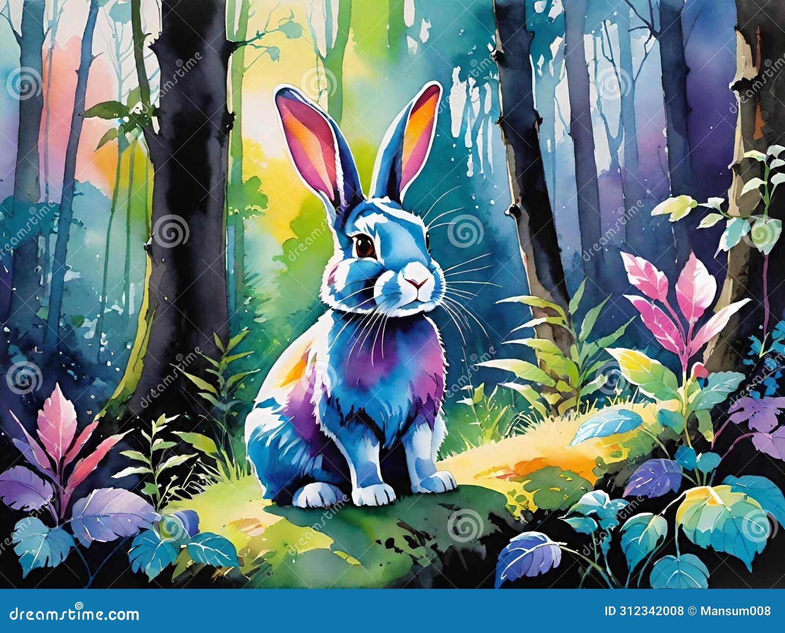 Cartoon Rabbit in the Forest Stock Illustration - Illustration of ...