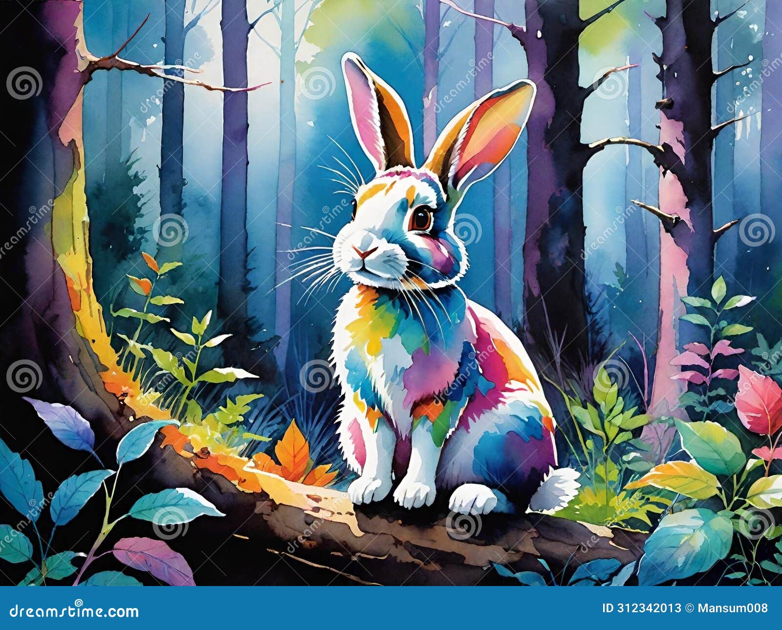 Cartoon Rabbit in the Forest Stock Illustration - Illustration of ...