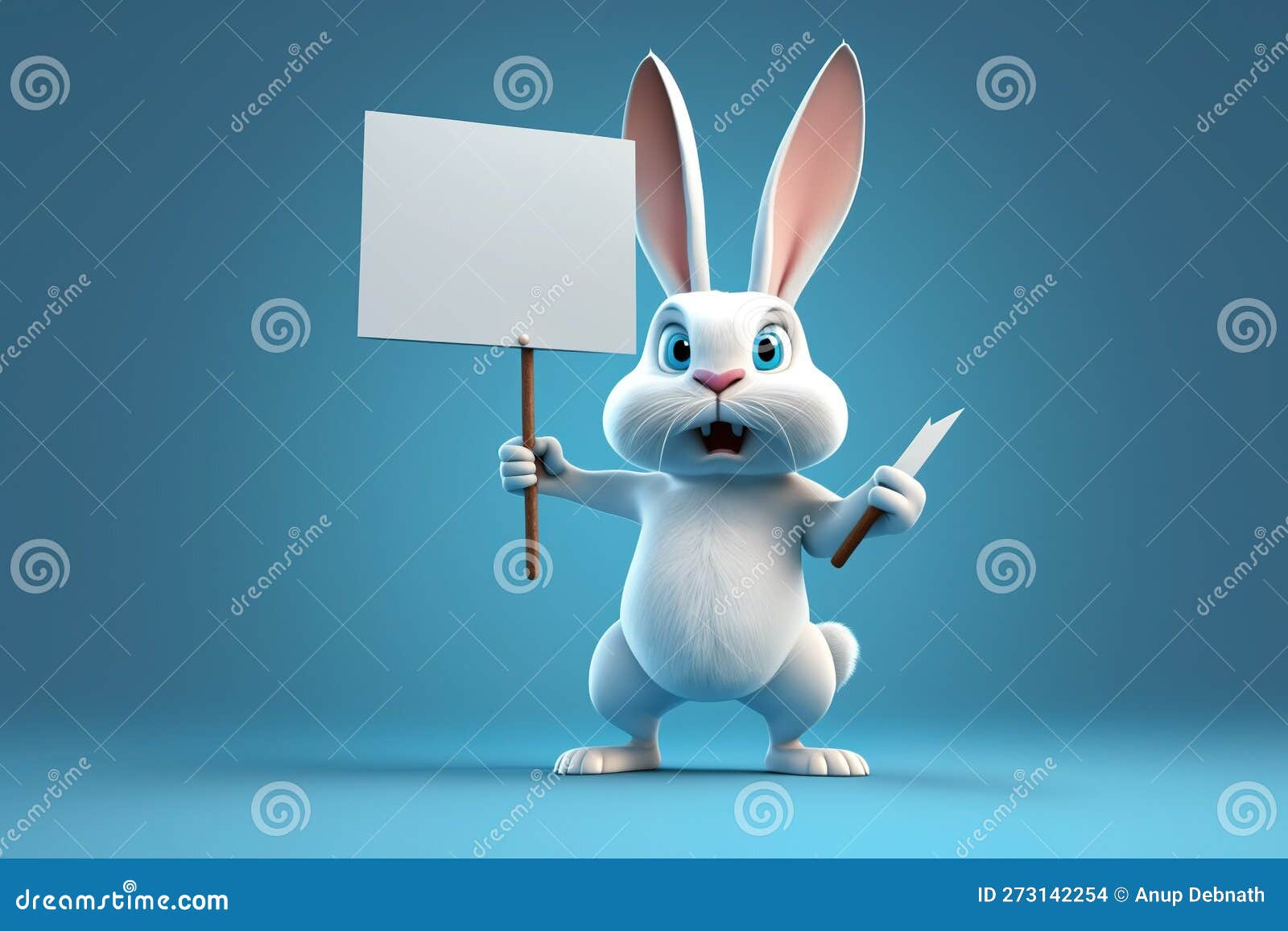 A Cartoon Rabbit Holding a Blank Sign and Pointing at it with a Pointer ...
