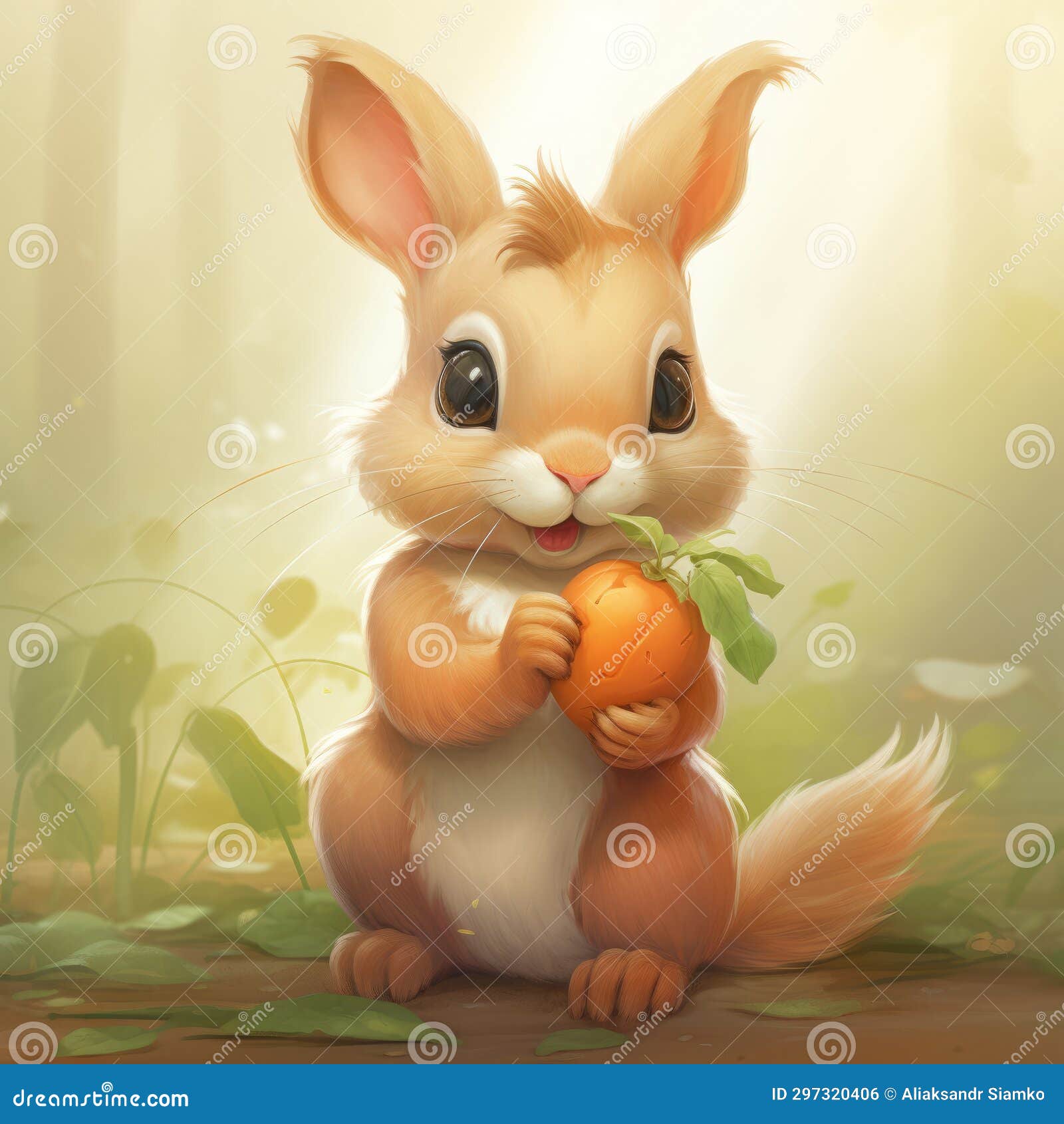 A Cartoon of a Rabbit Holding an Orange Stock Illustration ...