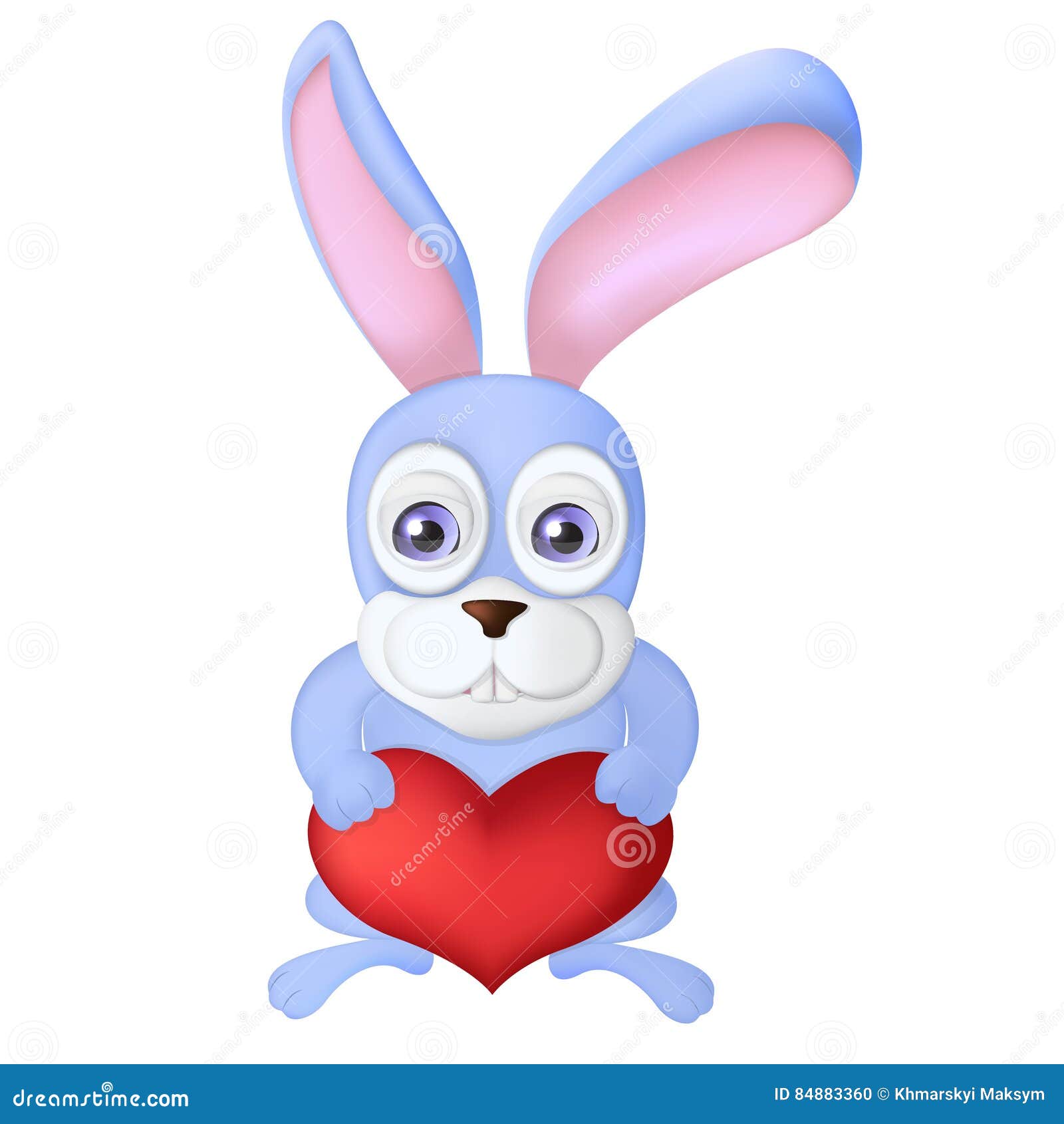 Cartoon Rabbit Holding Red Heart Balloon. Hare with Stock Vector ...