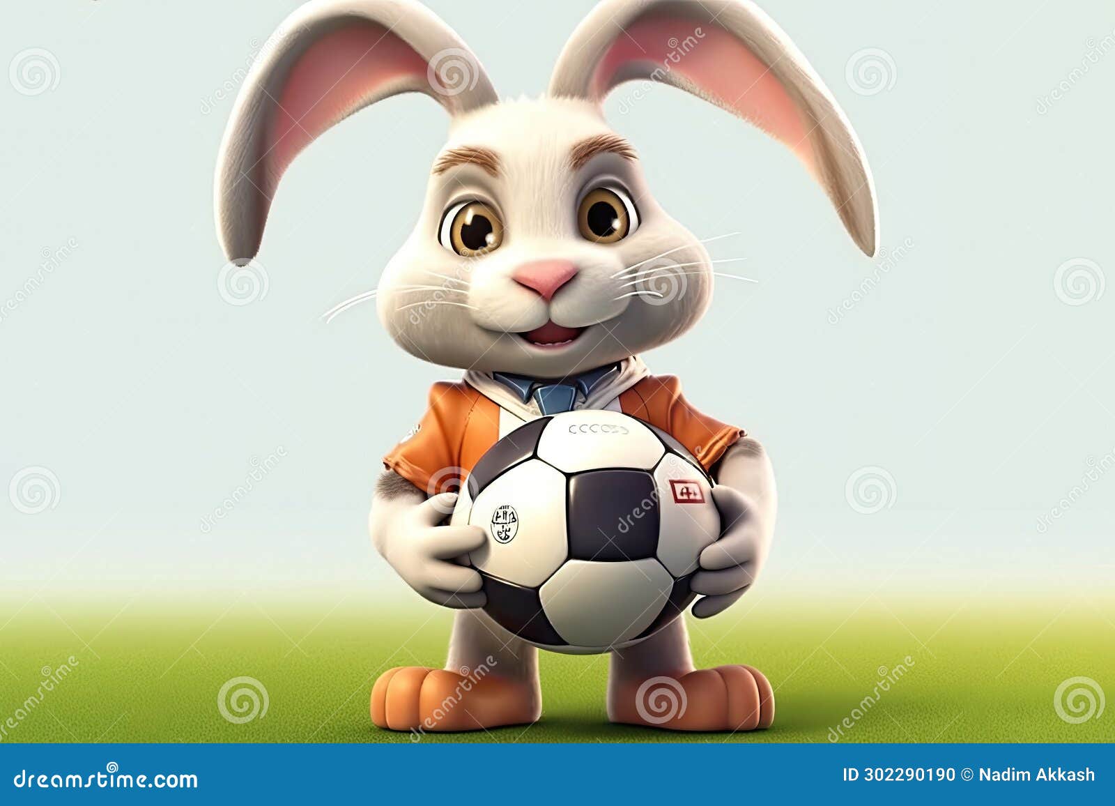 Cartoon Rabbit Holding Soccer Ball Stock Illustration - Illustration of ...