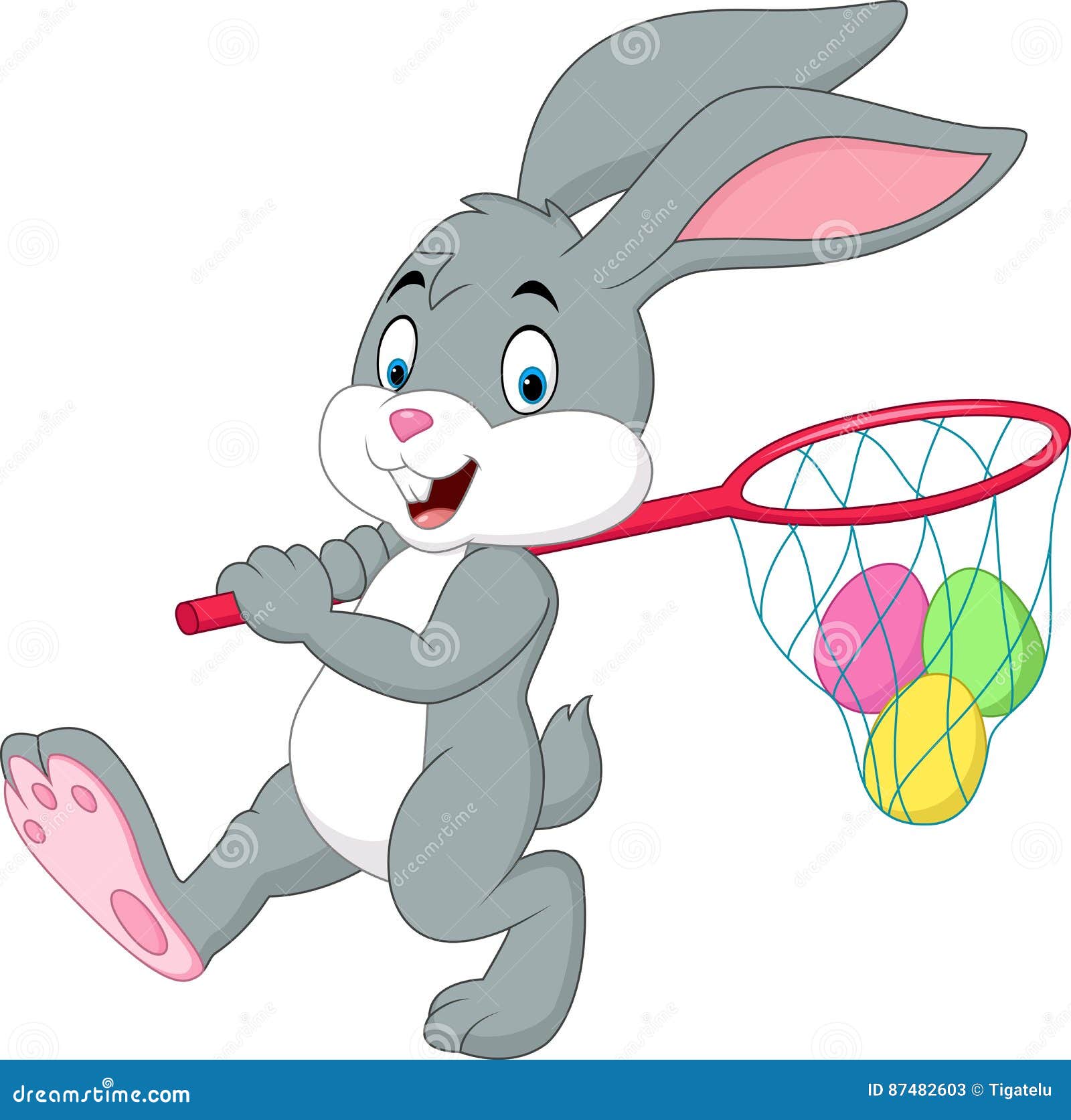 Cartoon Rabbit Hunting Easter Eggs Stock Vector - Illustration of ...