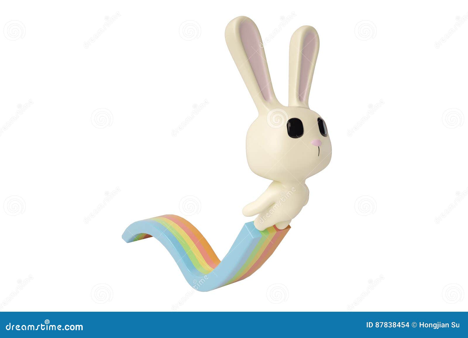 A Cartoon Rabbit Jumping on a Rainbow,3D Illustration. Stock ...
