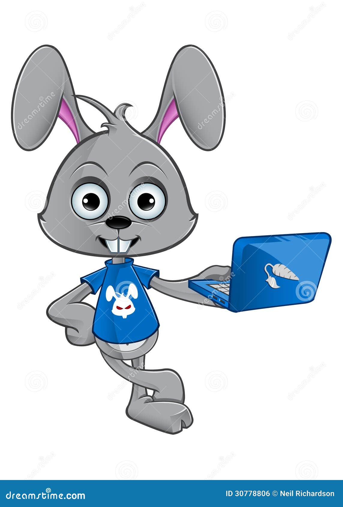Cartoon Rabbit Leaning - Holding Laptop Stock Vector - Illustration of ...