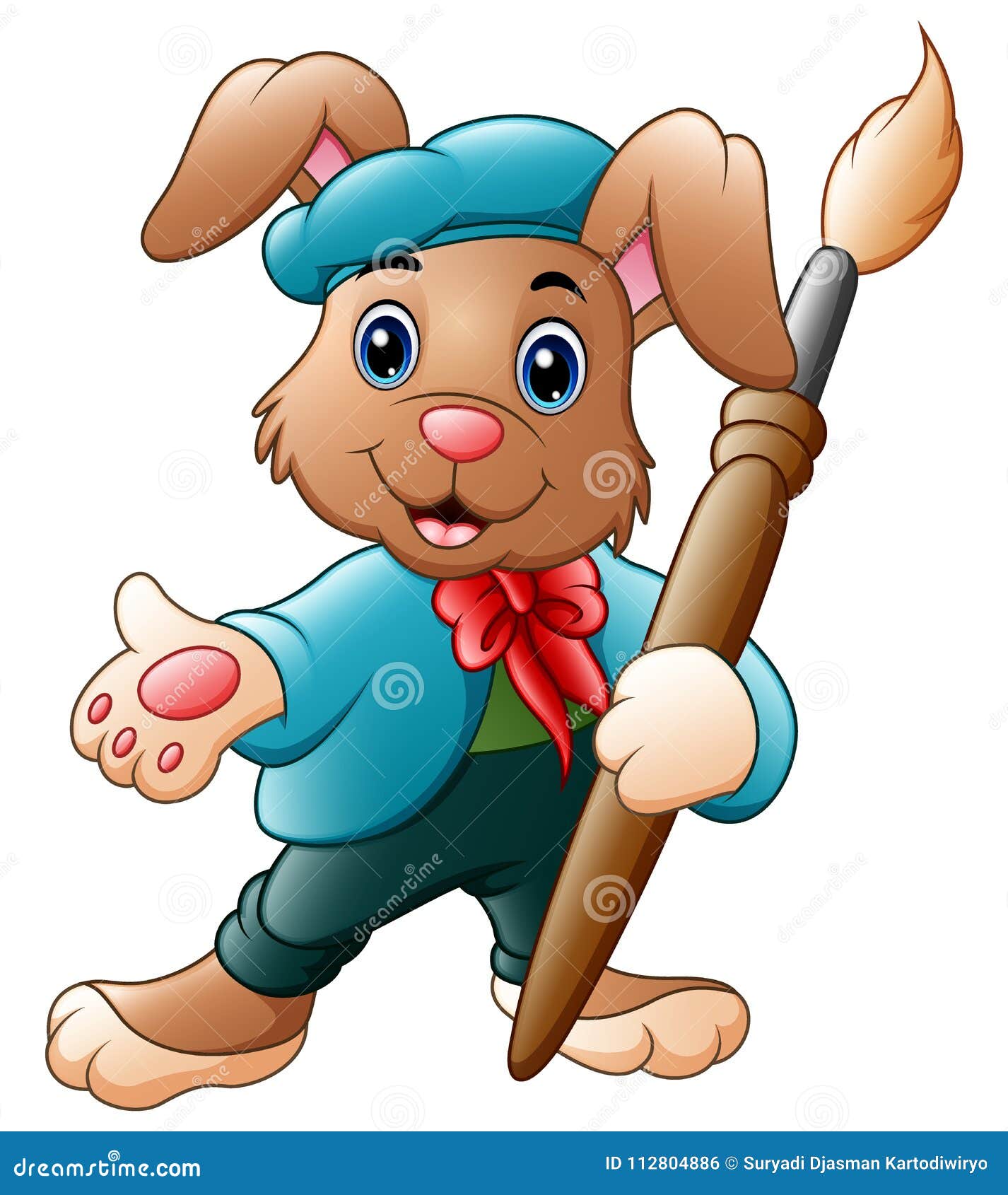 Cartoon Rabbit Painter Holding Brush Stock Vector - Illustration of ...