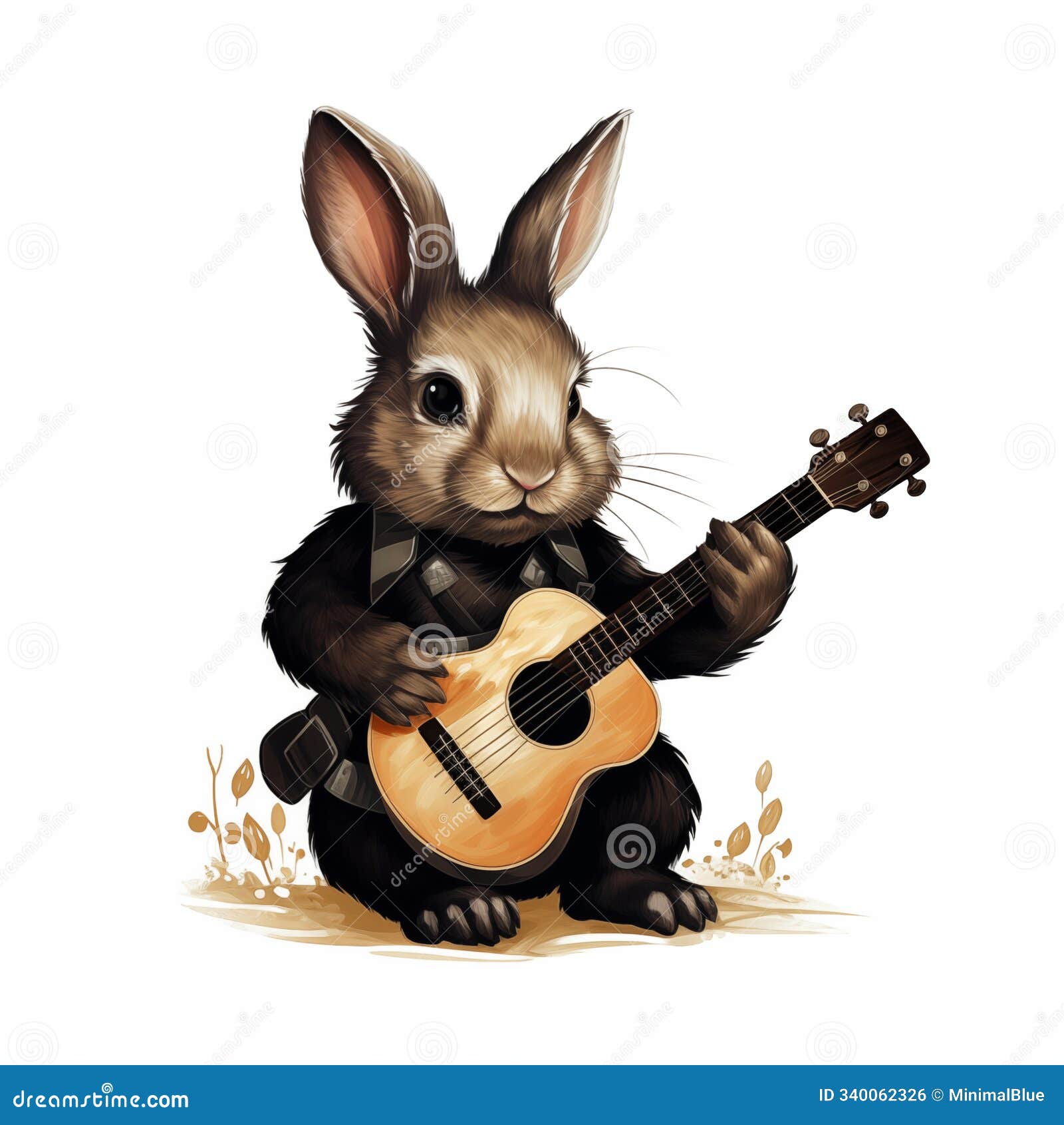 Cartoon Rabbit Playing a Guitar in a Relaxing Nature Setting Stock ...