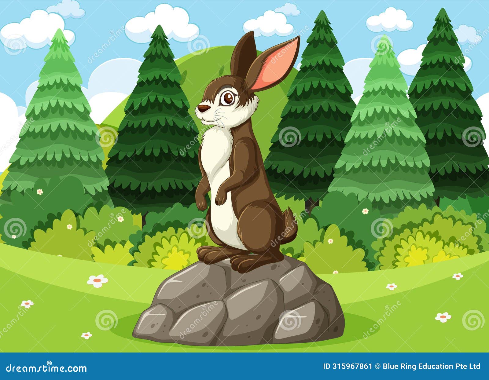 A Rabbit on a Rock Surrounded by Trees Stock Vector - Illustration of ...