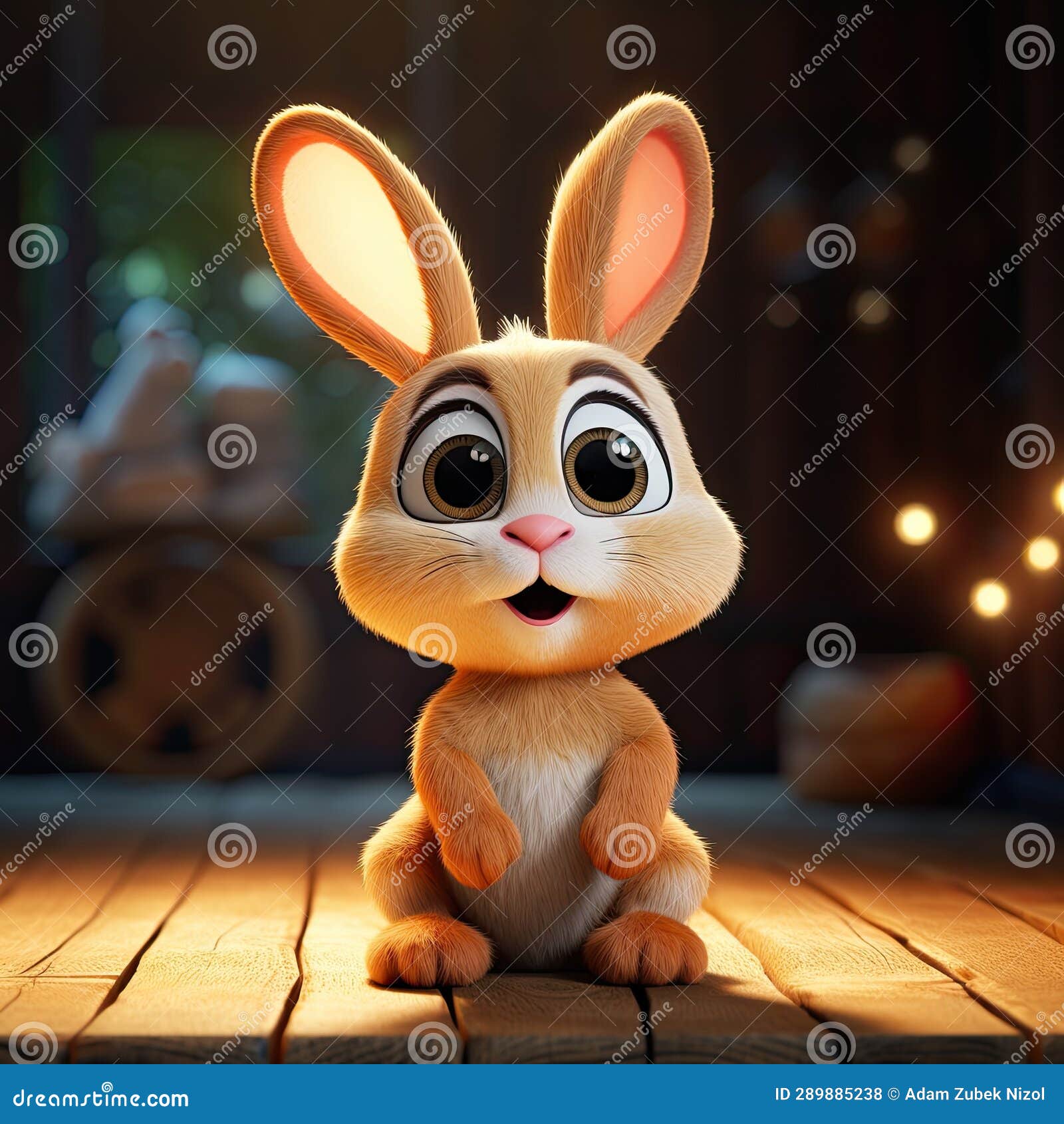 A Cartoon Rabbit Sitting on a Wood Floor Stock Illustration ...