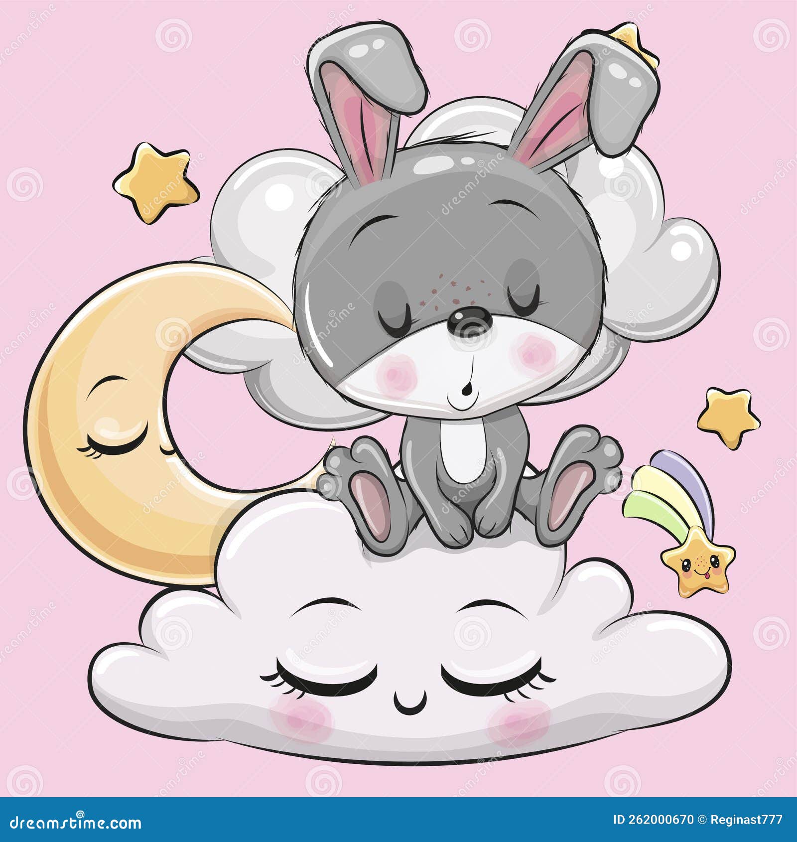 Cartoon Rabbit is Sleeping a on the Cloud Stock Vector - Illustration ...