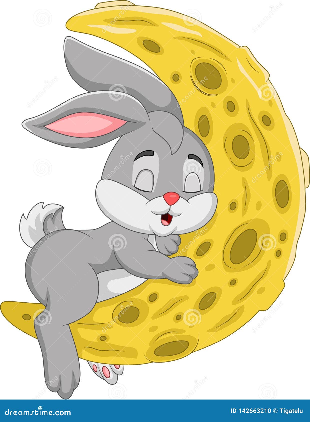 Cartoon Rabbit Sleeping on the Moon Stock Vector - Illustration of gift ...