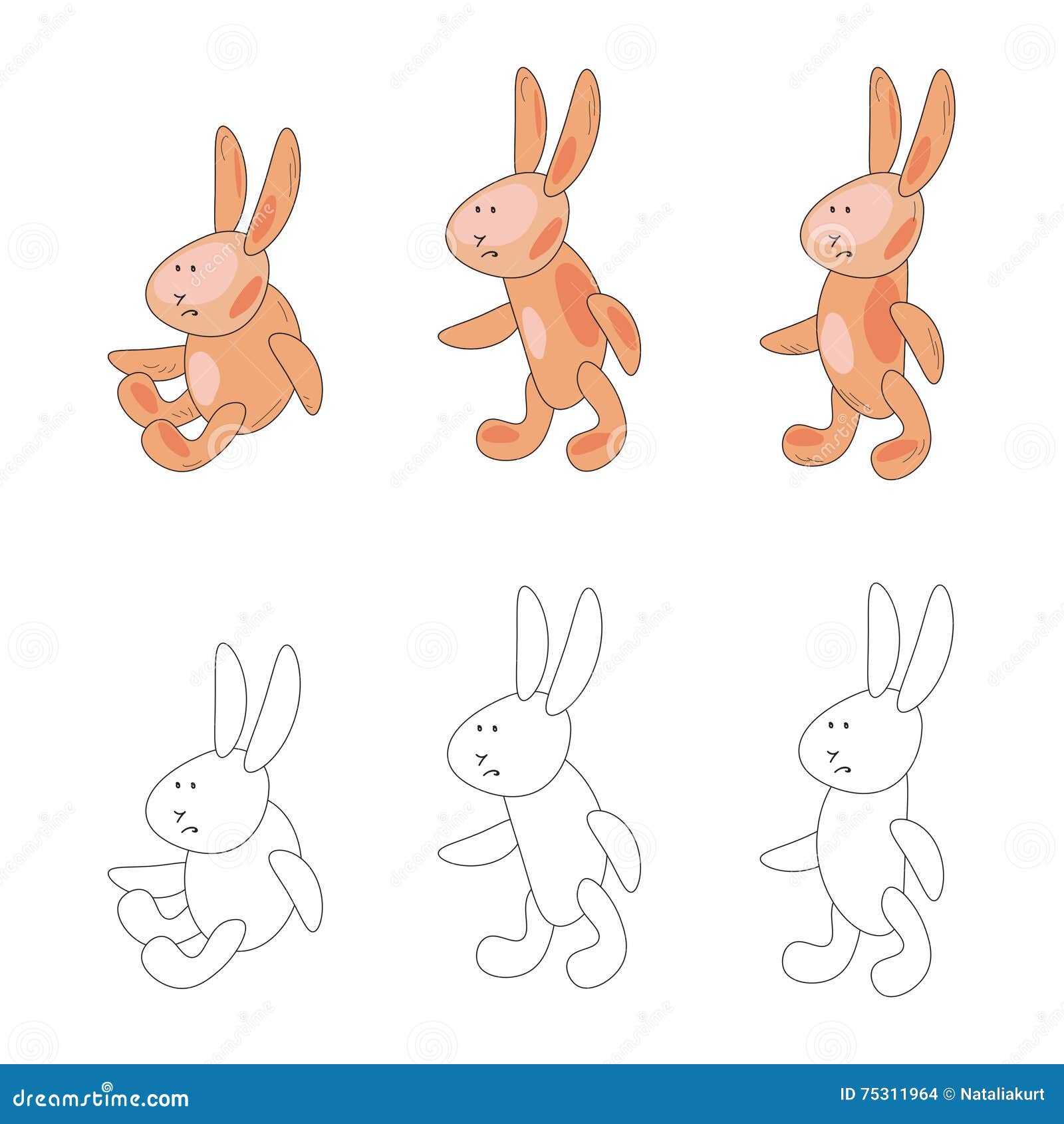 Cartoon Rabbit in Three Poses. Stock Vector - Illustration of funny ...