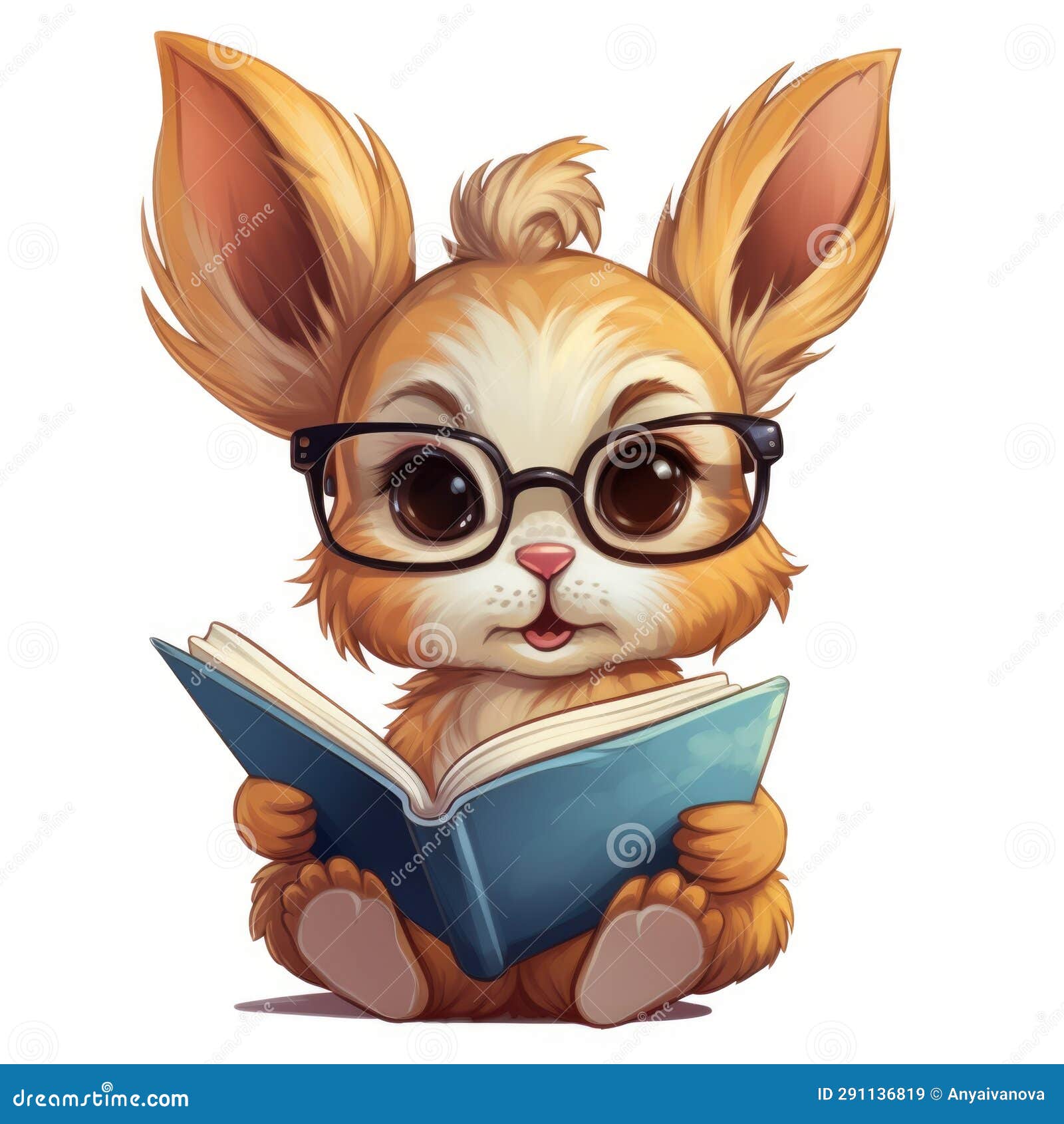 A Cartoon Rabbit Wearing Glasses Reading a Book. Stock Illustration ...