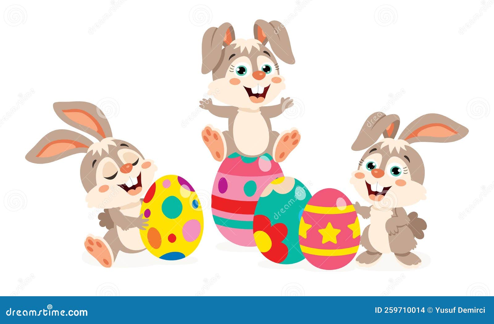 Cartoon Rabbits with Easter Eggs Stock Illustration - Illustration of ...