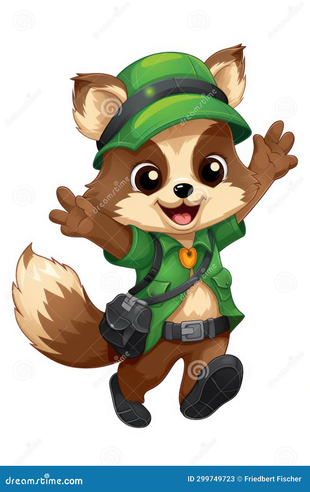 A Cartoon Raccoon in a Green Jacket and Hat Stock Illustration ...