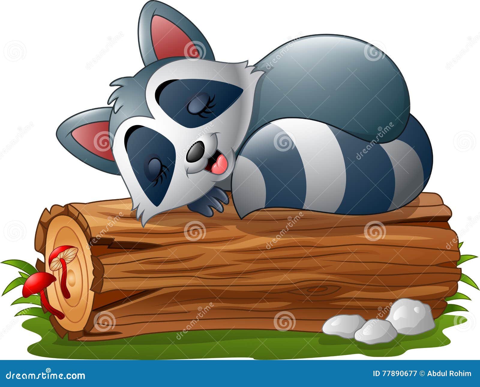 Cartoon Raccoon Sleeping on the Tree Log Stock Vector - Illustration of ...