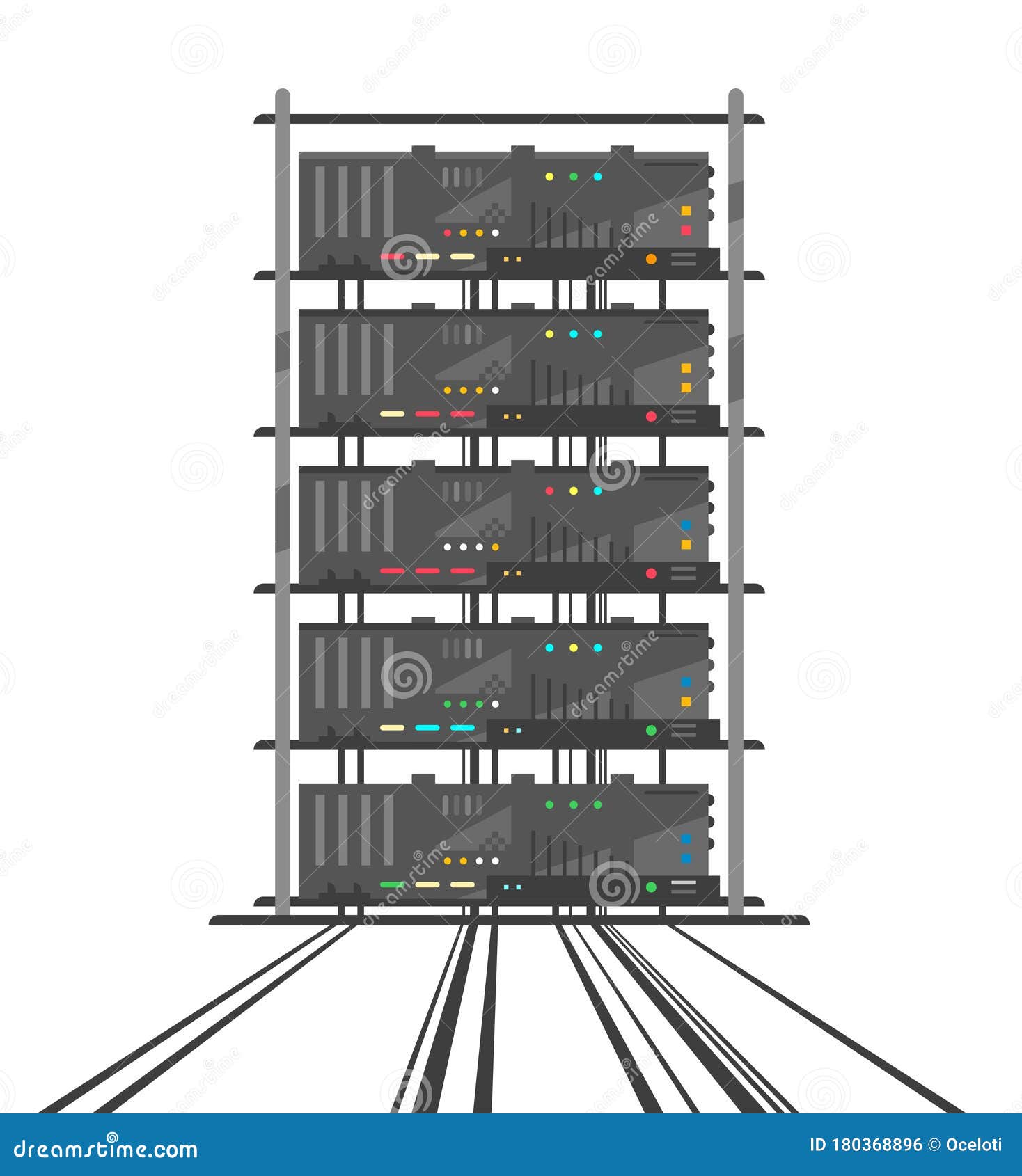 Cartoon Rack Server with Cables Isolated Stock Vector - Illustration of ...